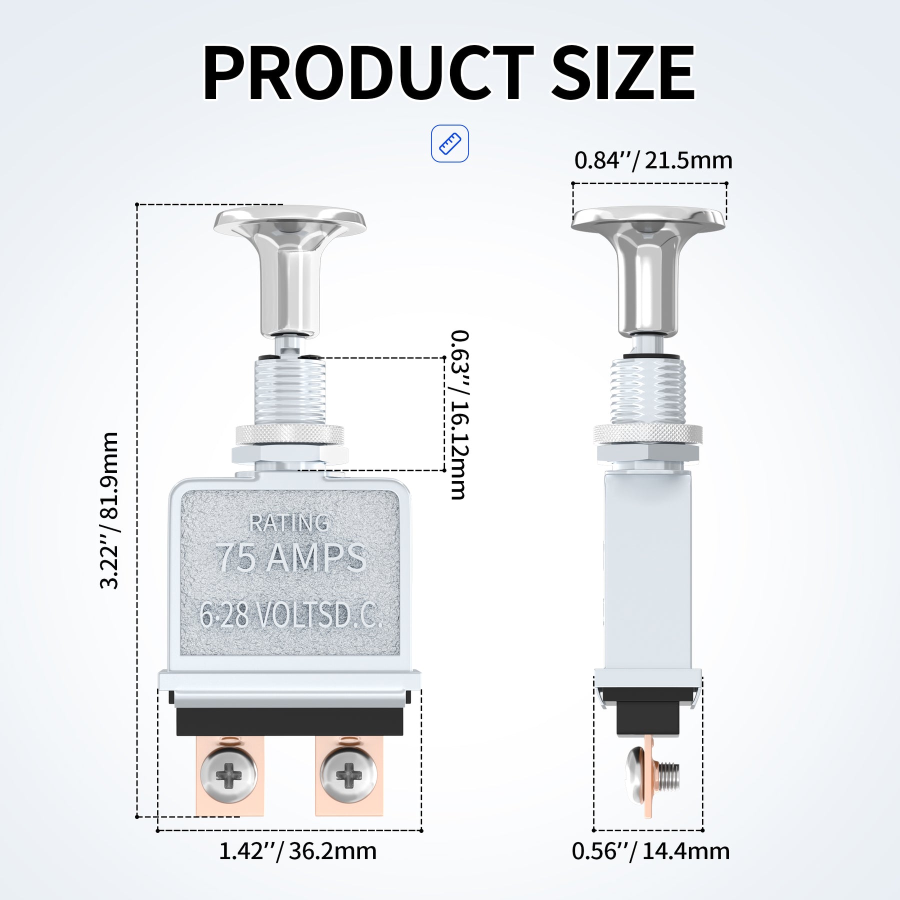 Heavy Duty 75 Amp 6-28V DC ON-OFF Push Pull Switch with Chrome-Plated ...