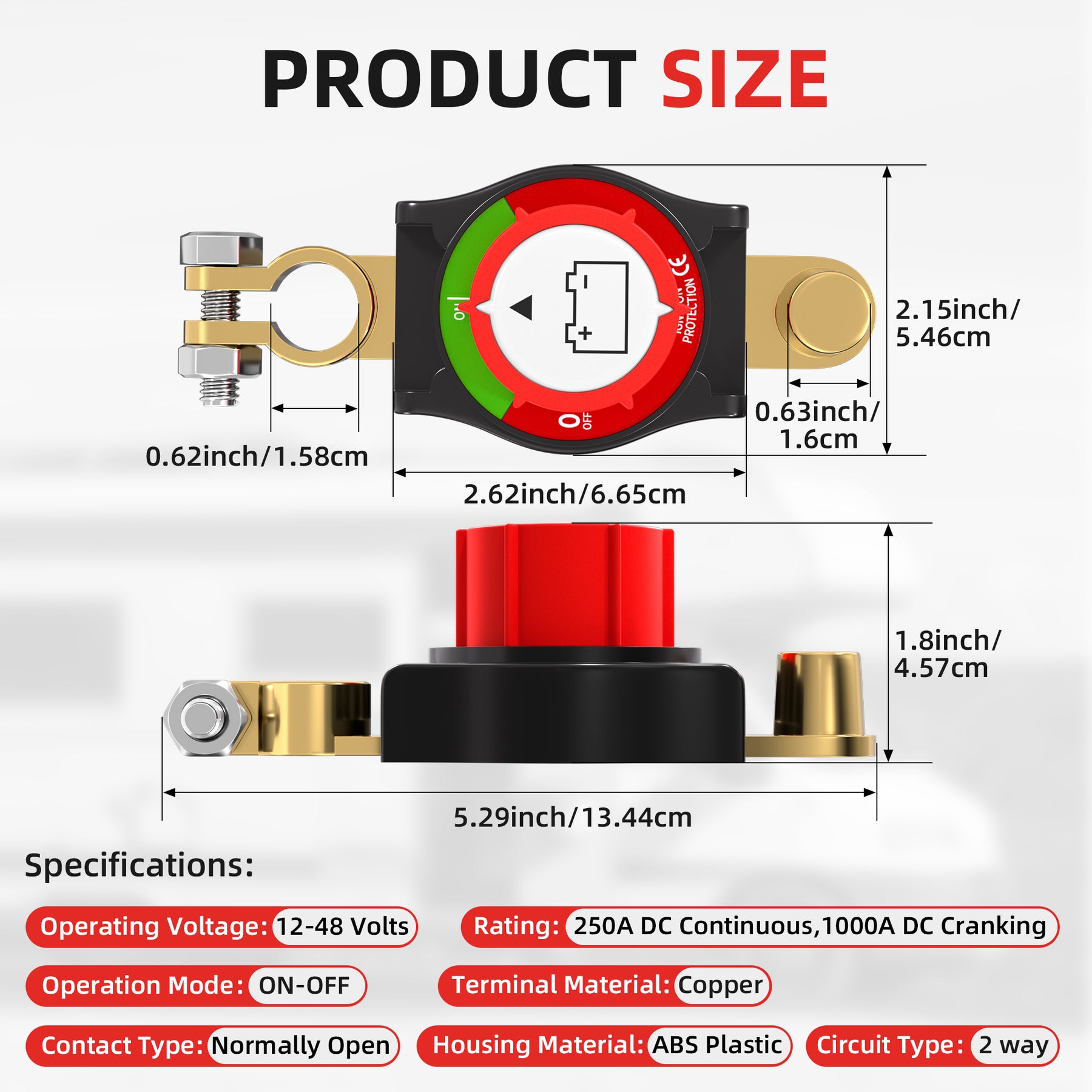 250A 12-48VDC ON-OFF Top Post Battery Disconnect Switch – DAIER