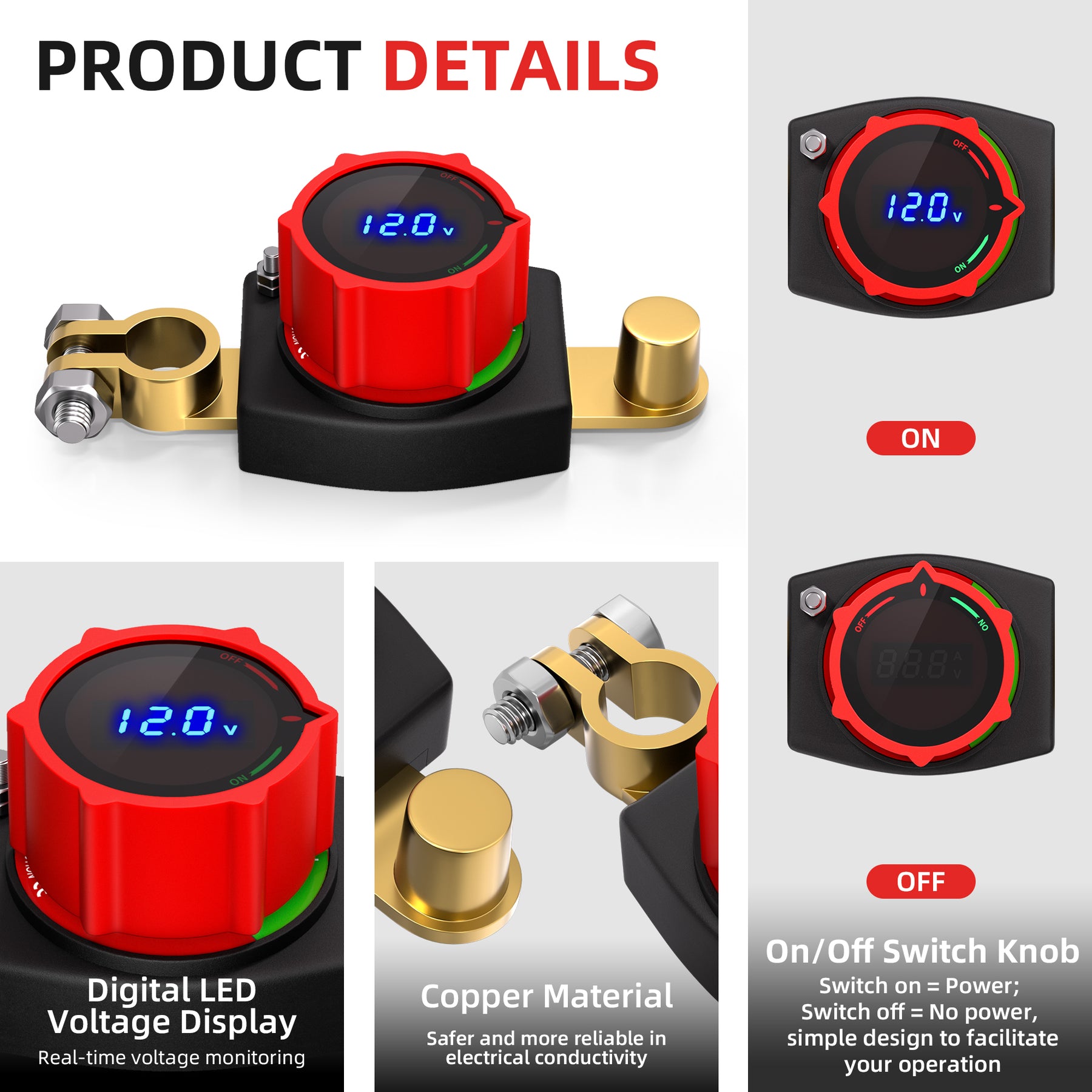 250A 5-60V DC Top Post Master Battery Cutoff Switch with Voltmeter Mas ...