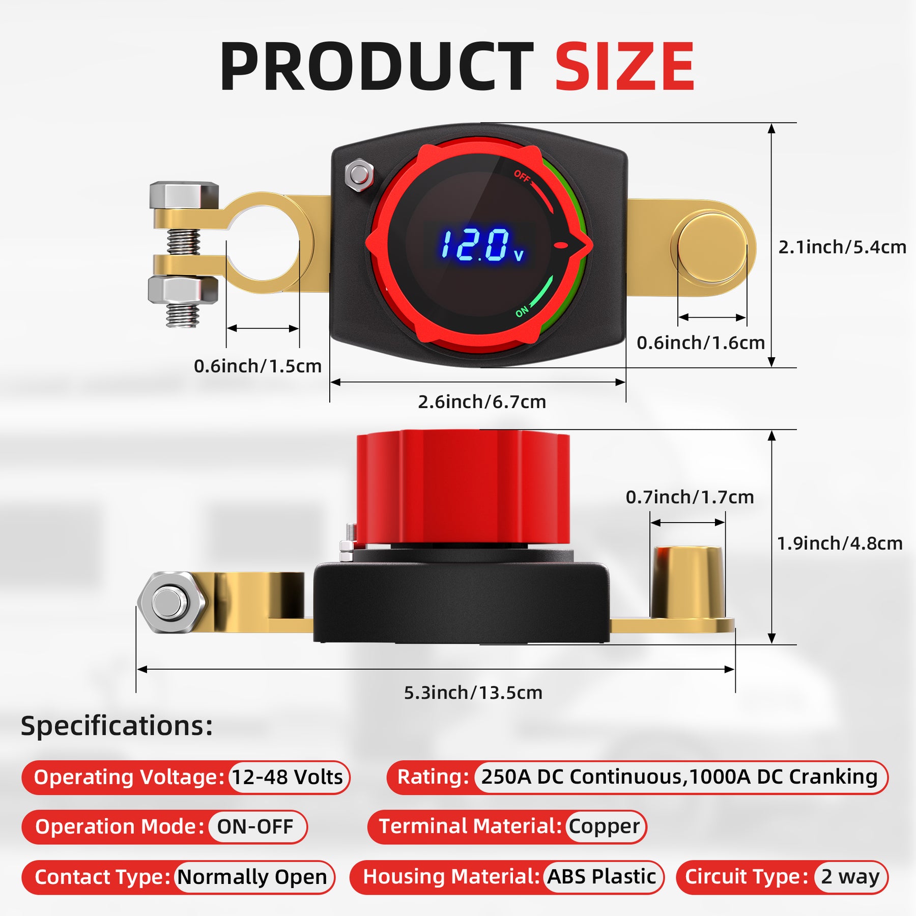 250A 5-60V DC Top Post Master Battery Cutoff Switch with Voltmeter Mas ...