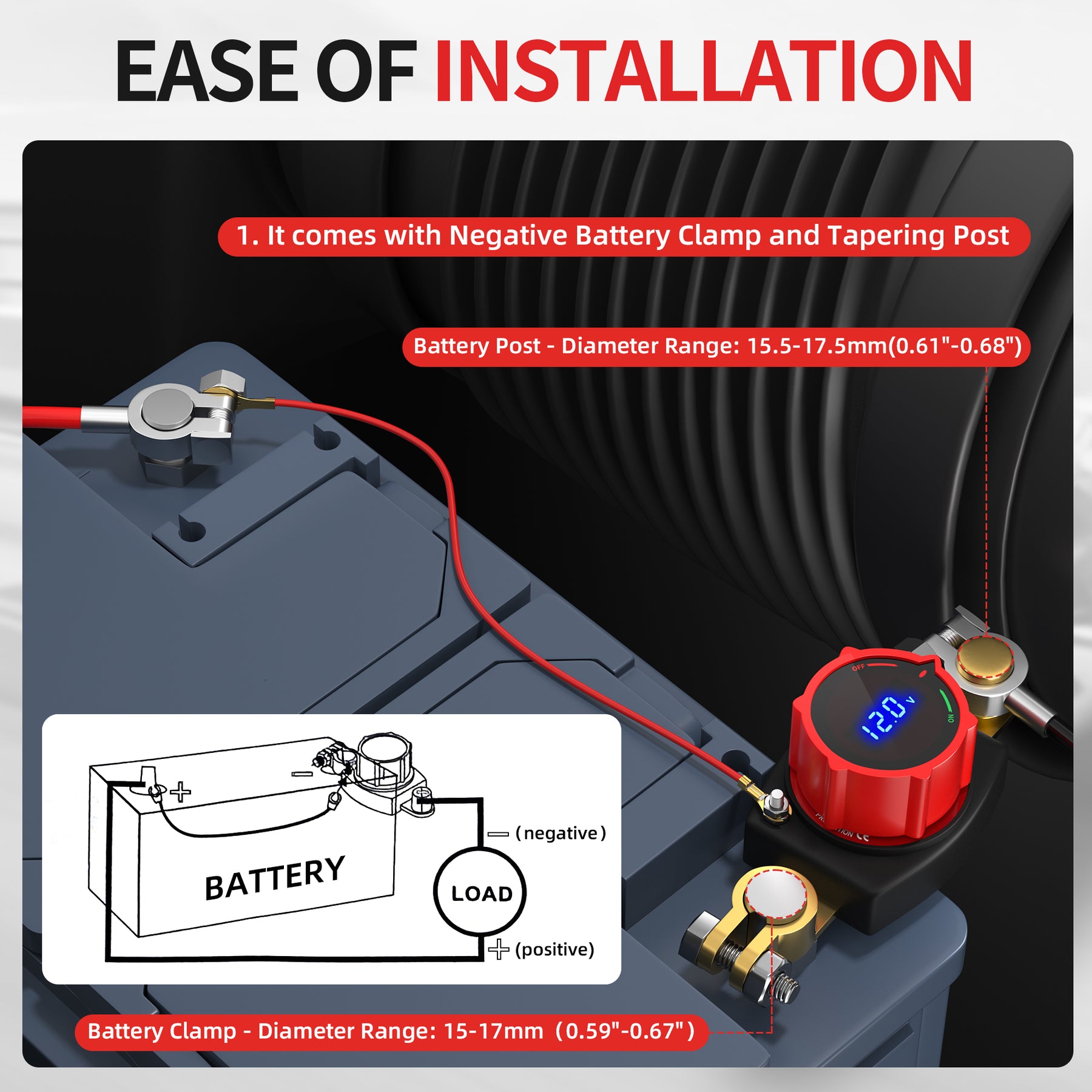 250A 5-60V DC Top Post Master Battery Cutoff Switch with Voltmeter Mas ...