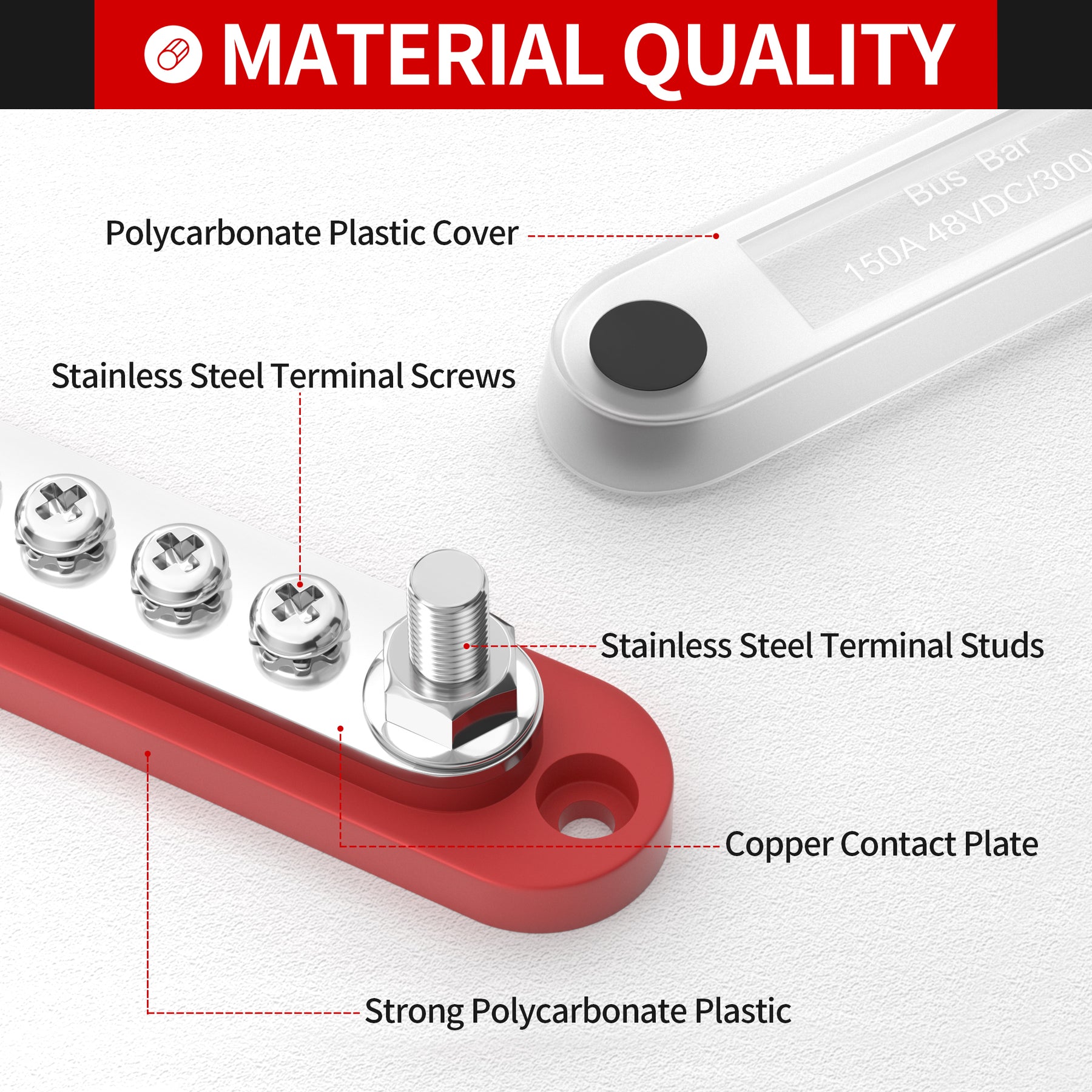 12V 150A Common Busbar 2 x M6 Studs and 5 x M4 Screws with Cover – DAIER