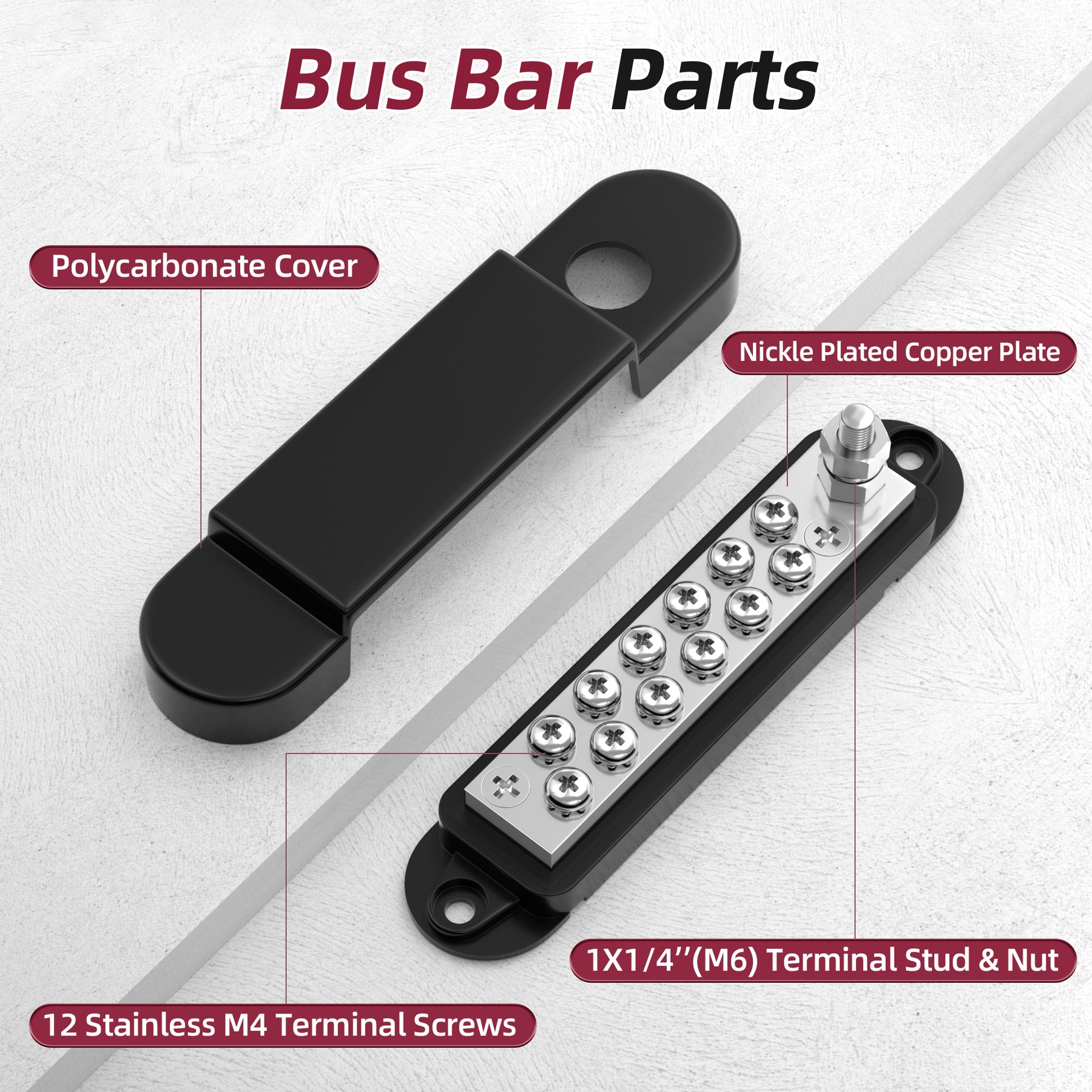 48VDC 150A 1×M6 Stud Marine Bus Bar With Cover and Terminals – DAIER