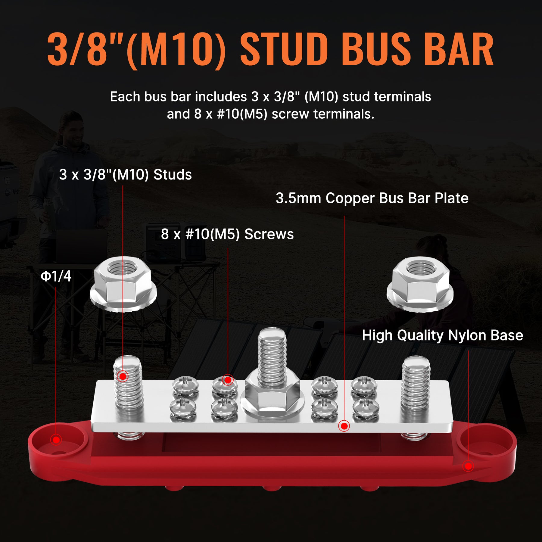 48VDC 250A Bus Bar Distribution Power with 3×M10 Studs and 8×M5 Screws ...