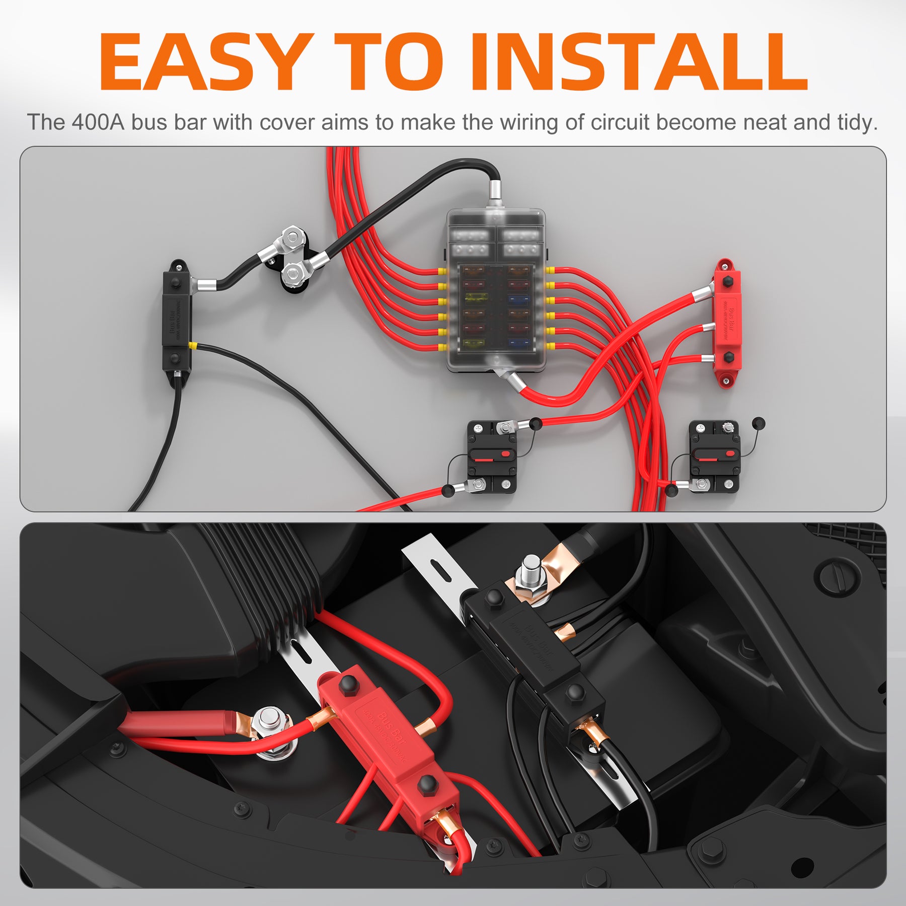 400A 12-48VDC Power Distribution Block with 3xM10 Studs & 8xM5 Screws ...