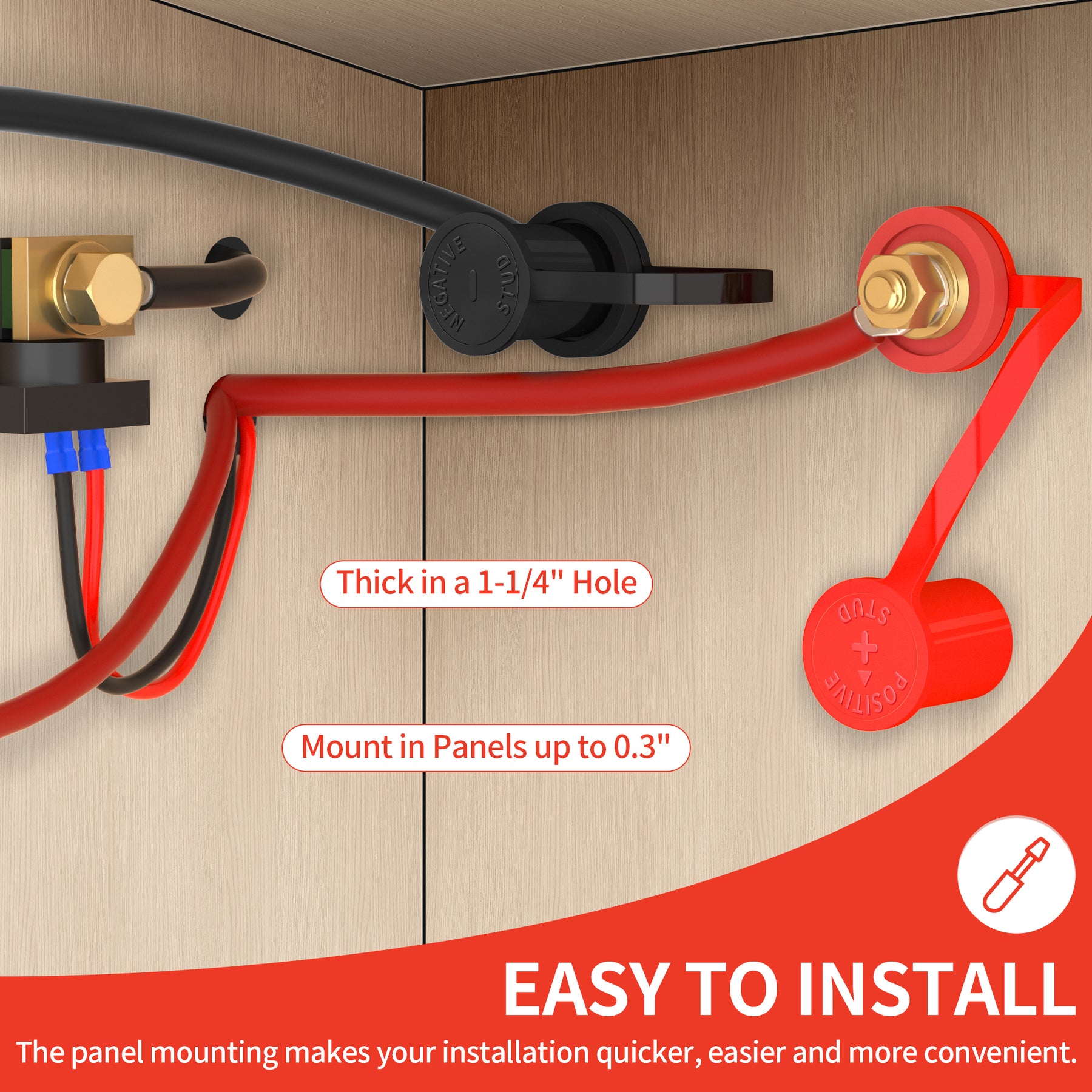 3/8" Stud 250A Thru Panel Cable Battery Charging Jump Post Kit with Co ...
