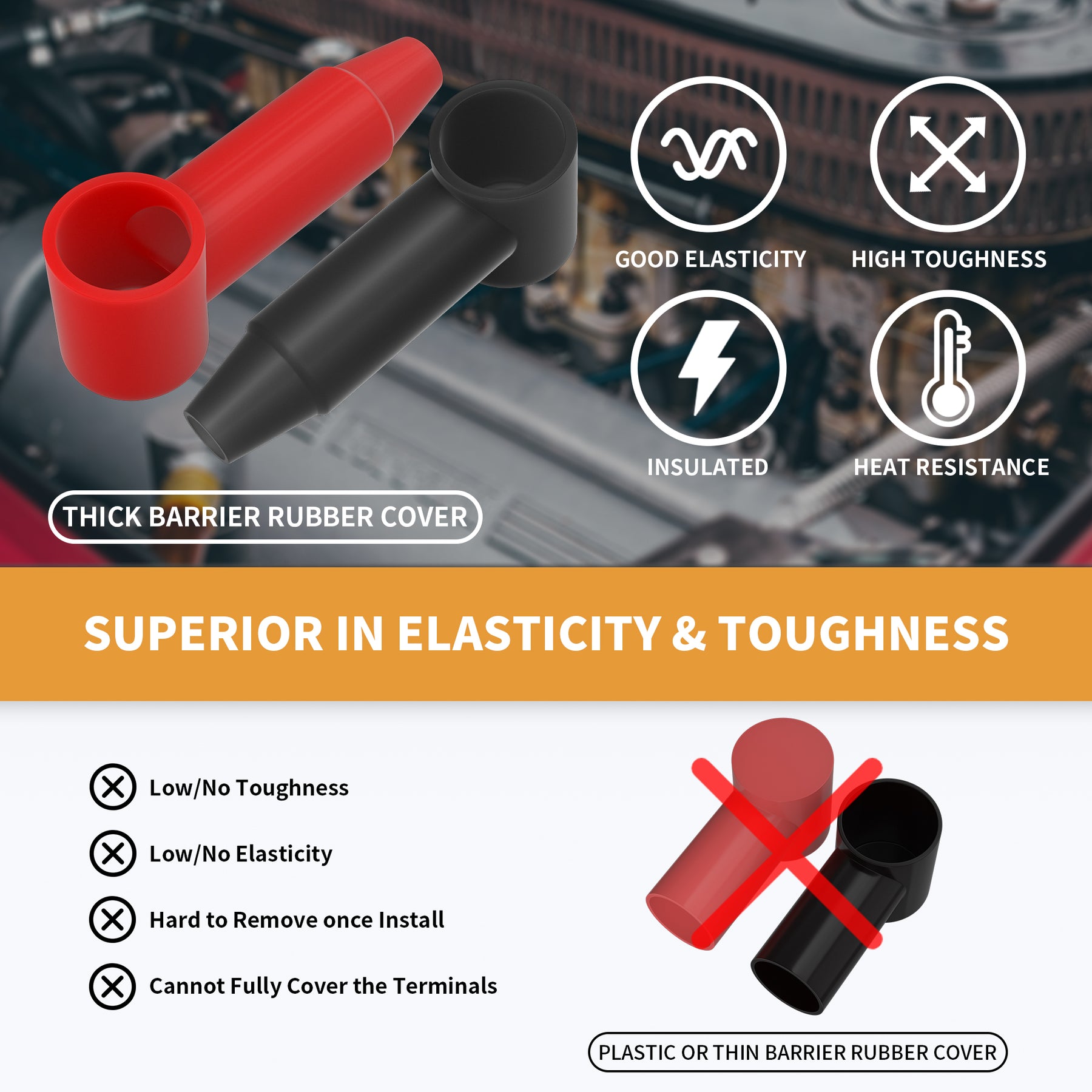 5 Sets 4AWG-2/0AWG Black and Red Silicone Insulated Stud Terminal Cove ...