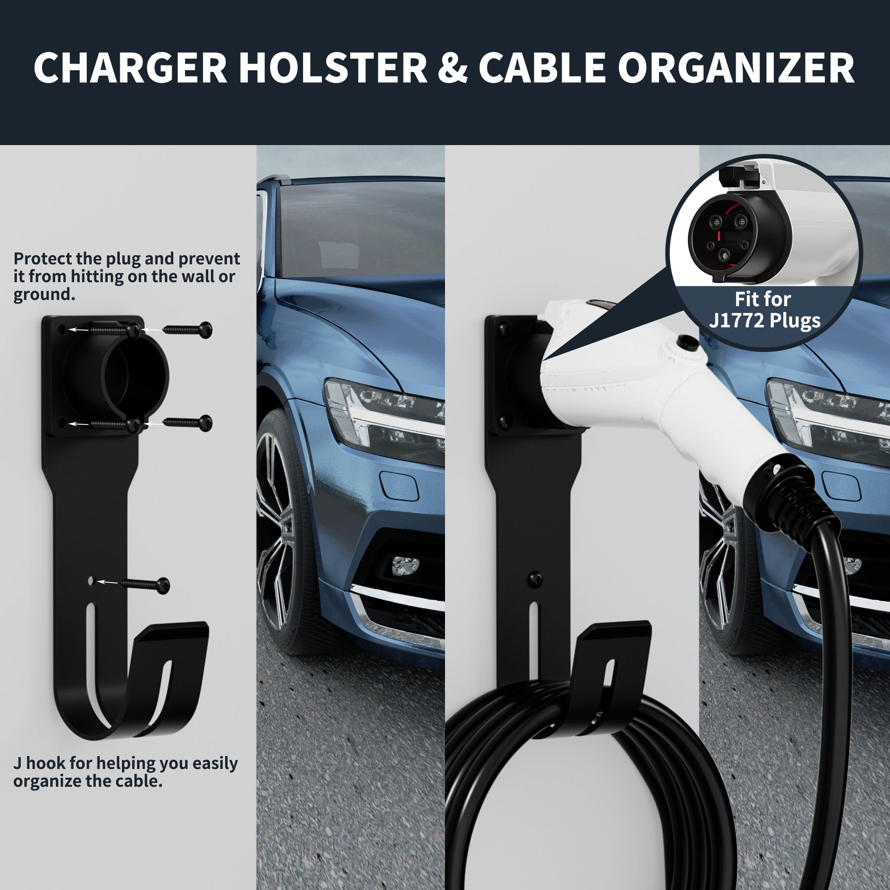 SAE J1772 J-Hook Plug EV Charger Box Holder with Cable Organizer – DAIER