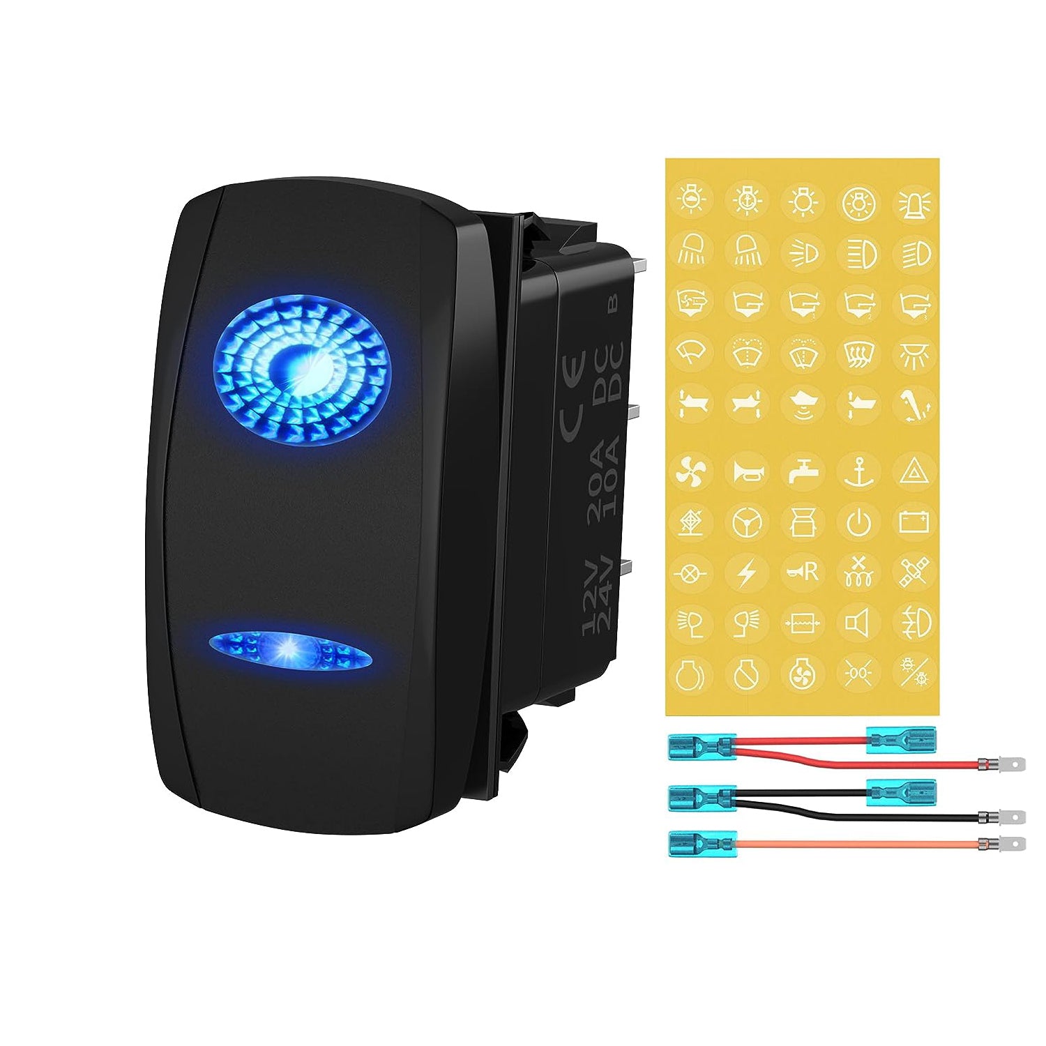 12VDC 20A SPST 5 Pins Blue LED Marine Rocker Switch with Oval Lens – DAIER