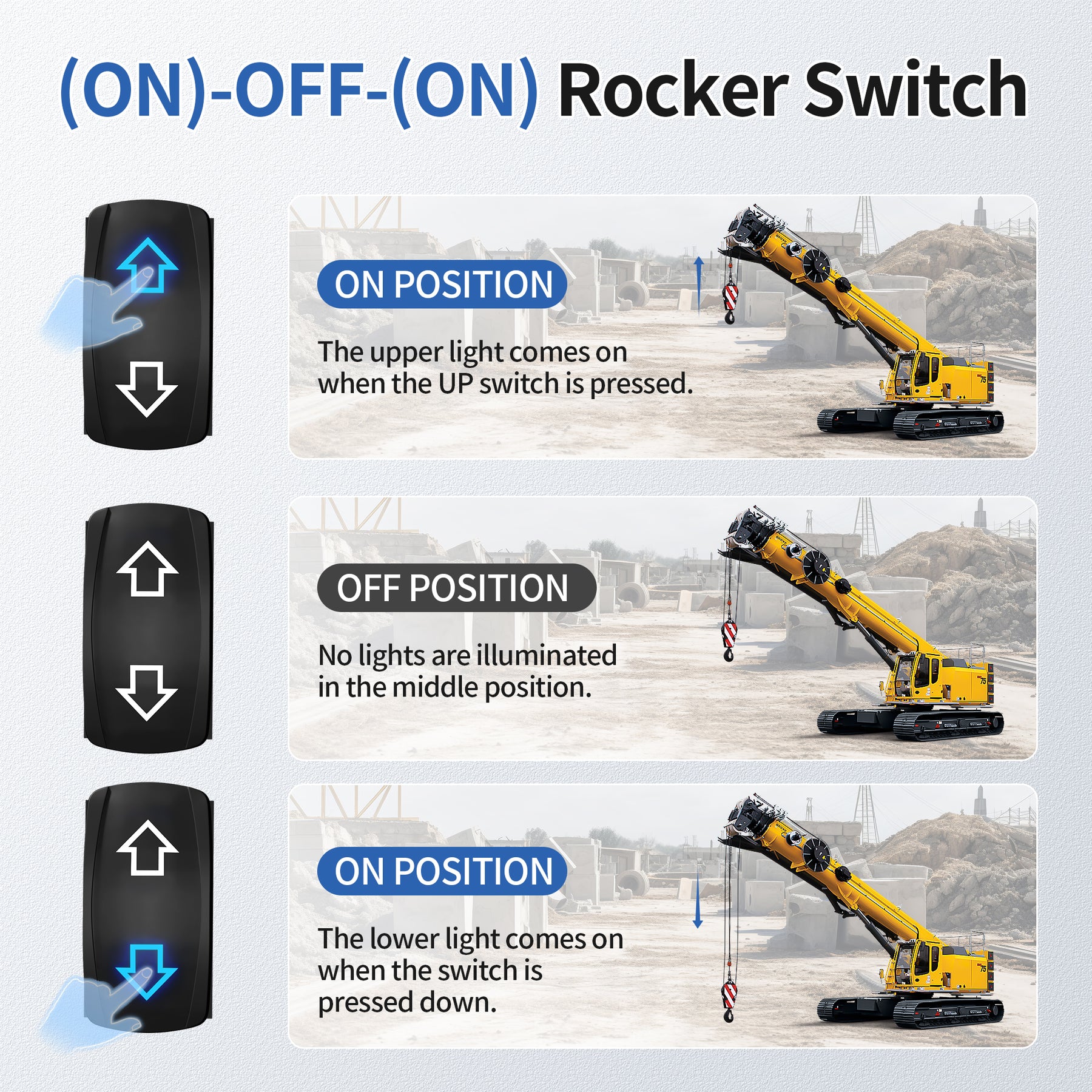 Up/Down Arrows Rocker Switch (ON)-OFF-(ON) DPDT 7-Pin Polarity Reverse ...