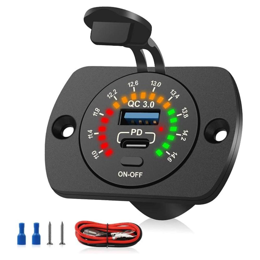 12V 48W USB-A and USB-C USB Charger with Color Voltmeter and Panel – DAIER