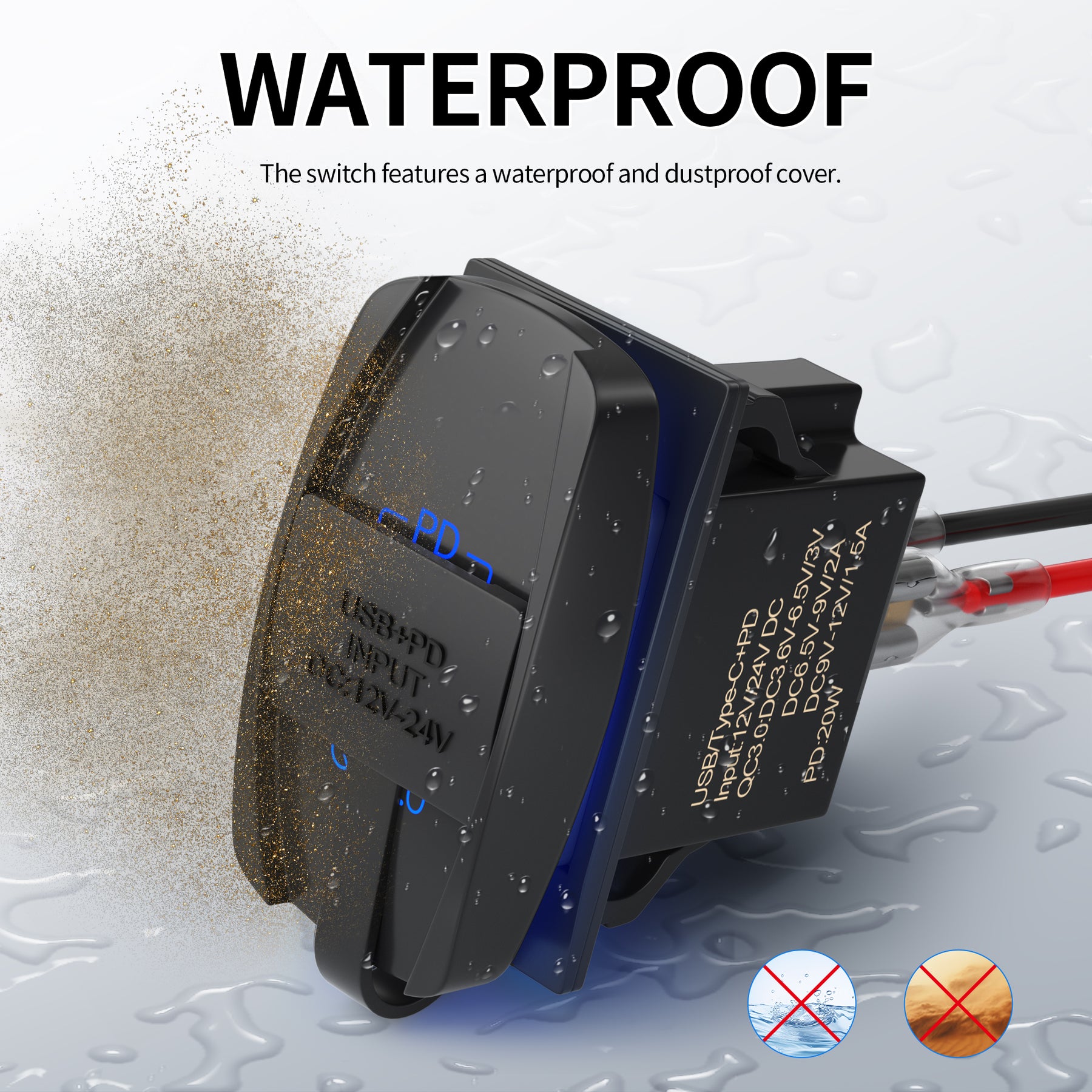 38W 12V/24V PD 3.0 & QC 3.0 Dual Port USB Rocker Switch Charger – DAIER