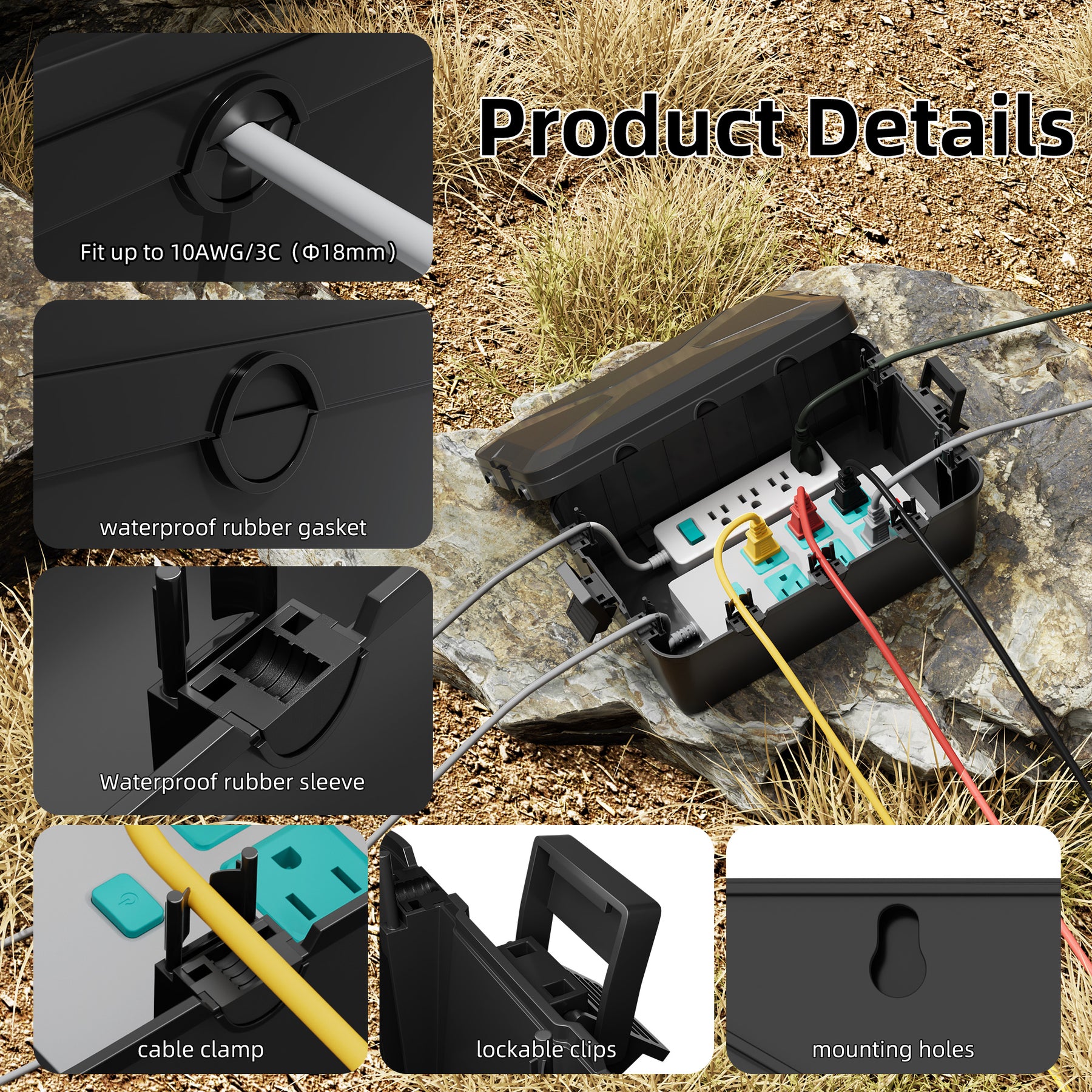 Large Outdoor Plastic Weatherproof Extension Cord Box for Outlet Plug ...