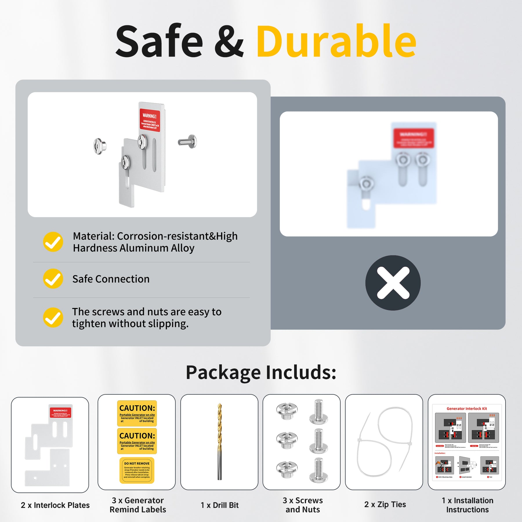Generator Interlock Kit - Square D QO & Homeline 100/125A (SQD100), 3 ...