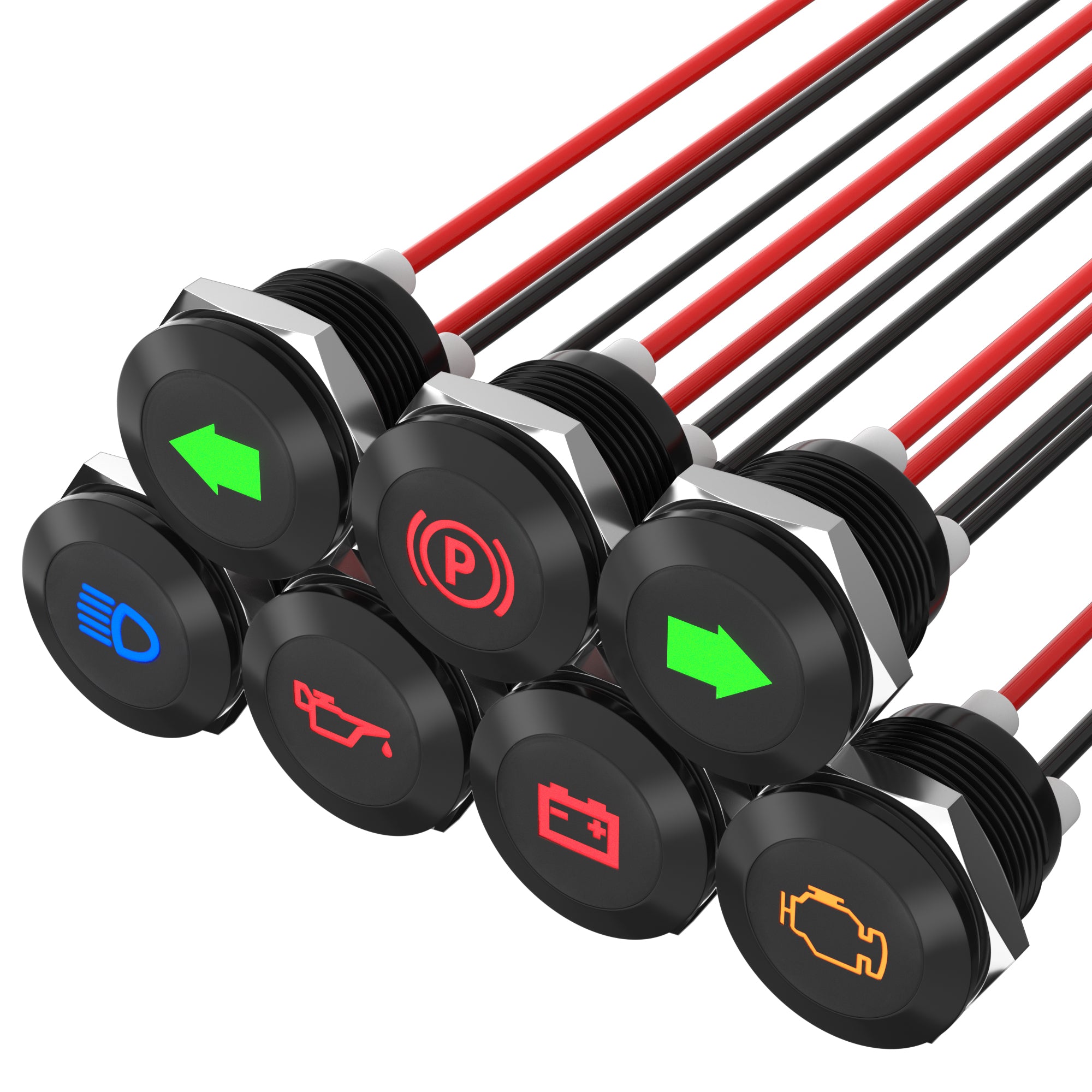 7PCS 12mm 12VDC Waterproof Metal Indicator Light Sets with Wire Lead ...