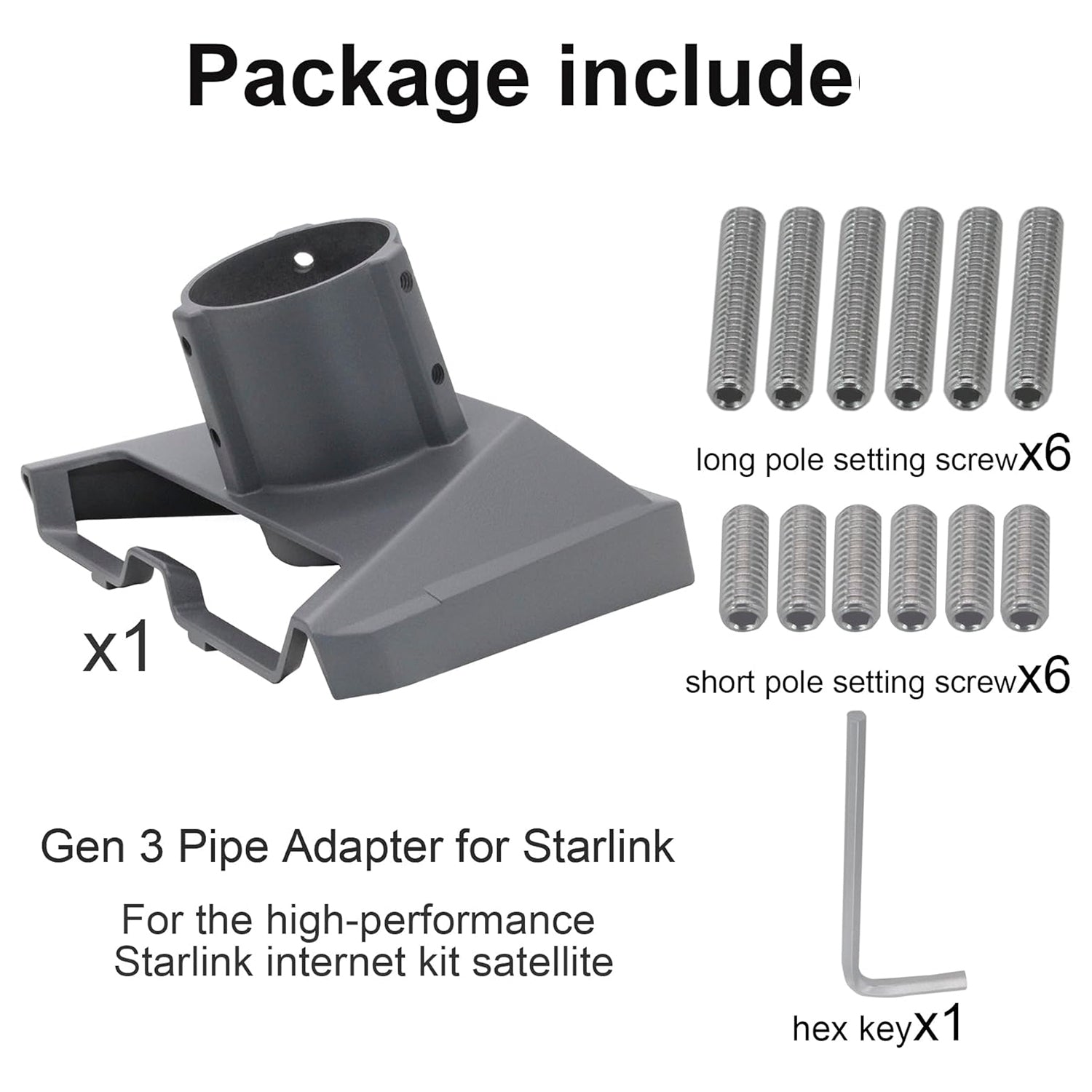 Starlink Gen3 Standard Dish Pipe Adapter Kit for 0.98"-1.88" Pole Moun ...
