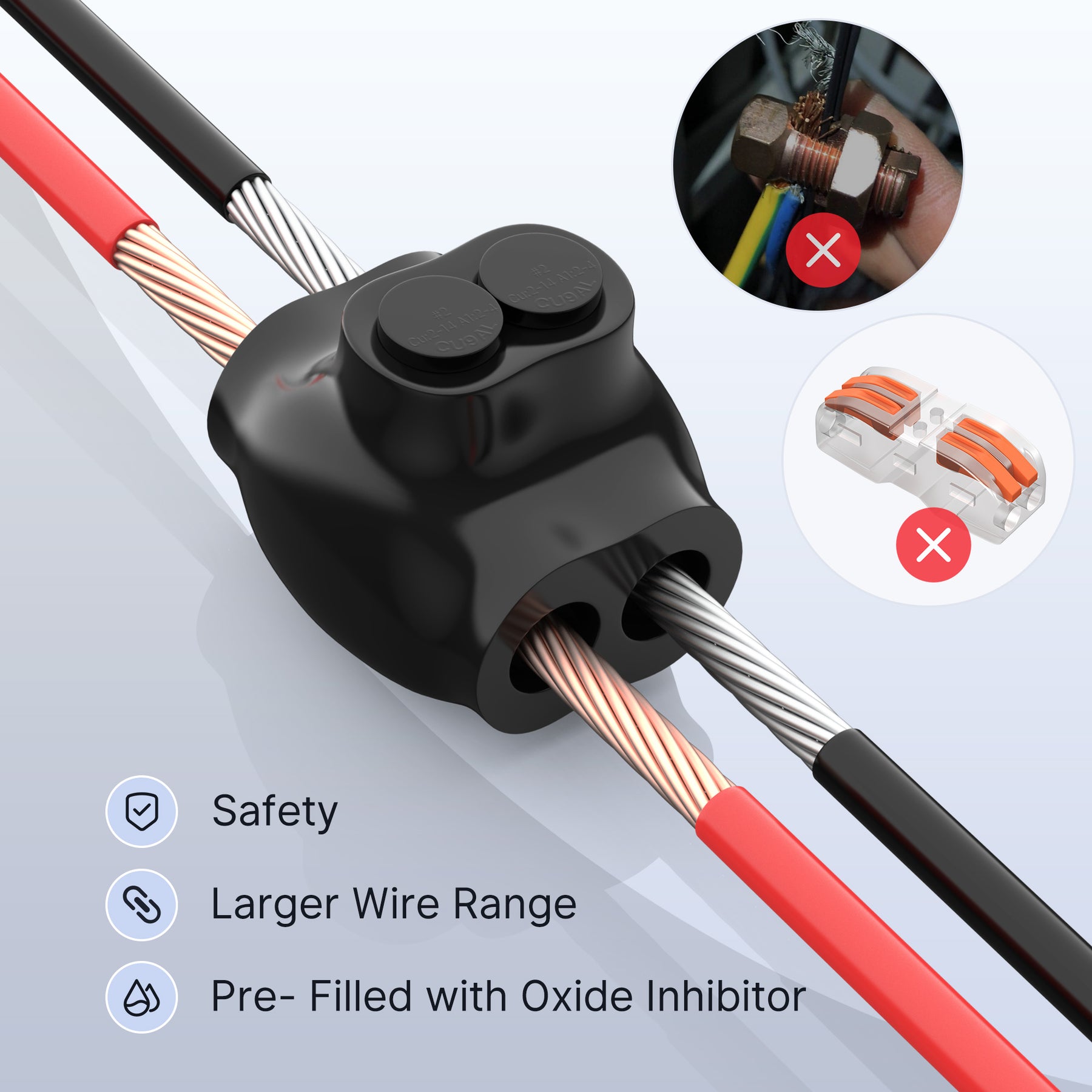 2-14 AWG Aluminum 2 Ports Dual-Side Entry Insulated Splice Connector ...