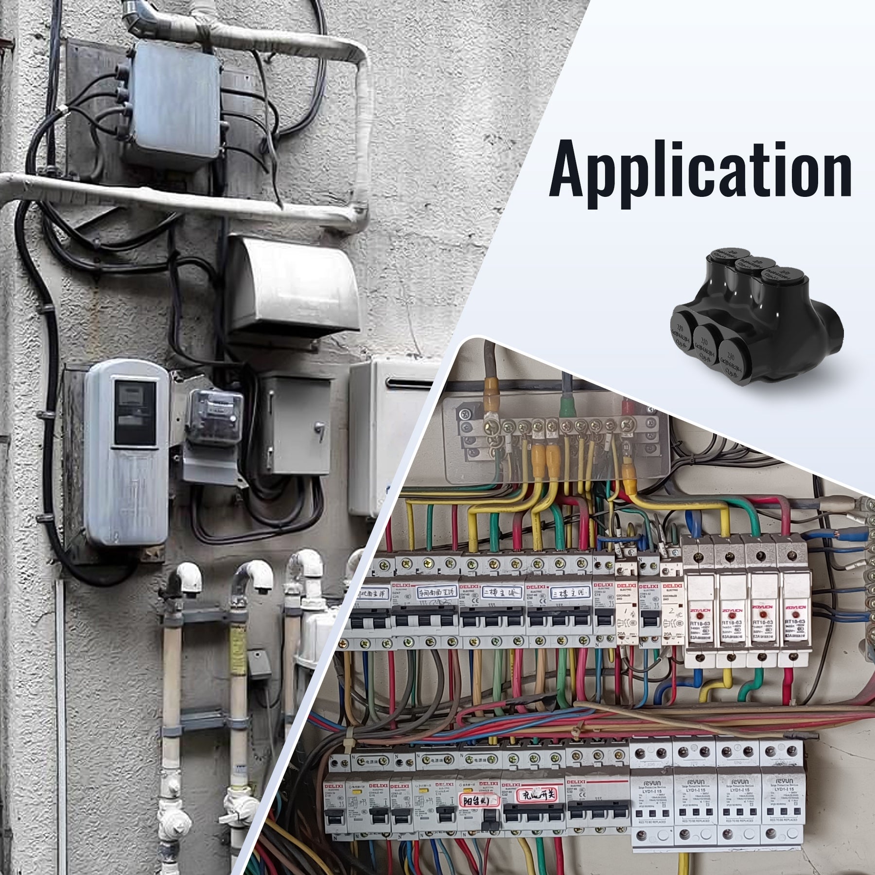 2/0-6AWG 3 Port Dual Entry Pre-Insulated Splice Power Wire Connector ...