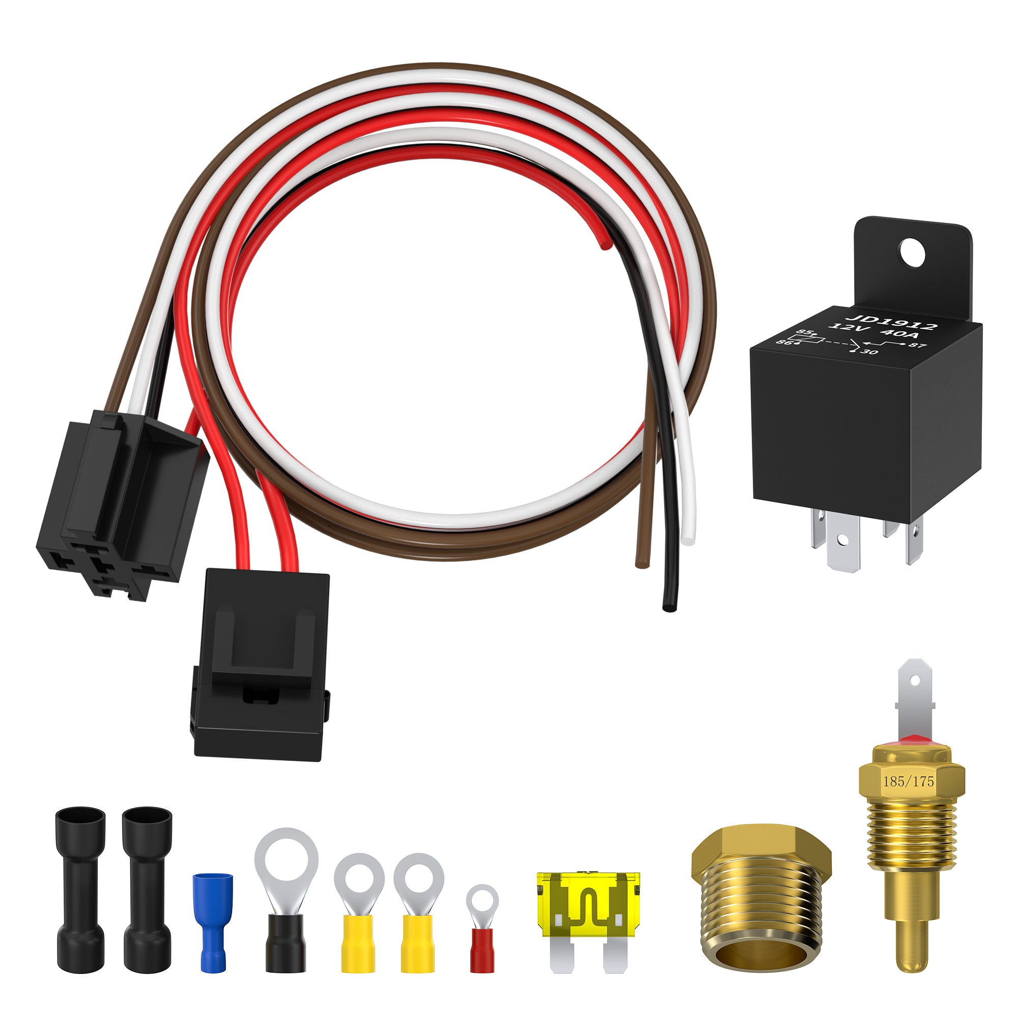 12V 40A Electric Cooling Fan Relay Wiring Harness Kit with Thermostat ...