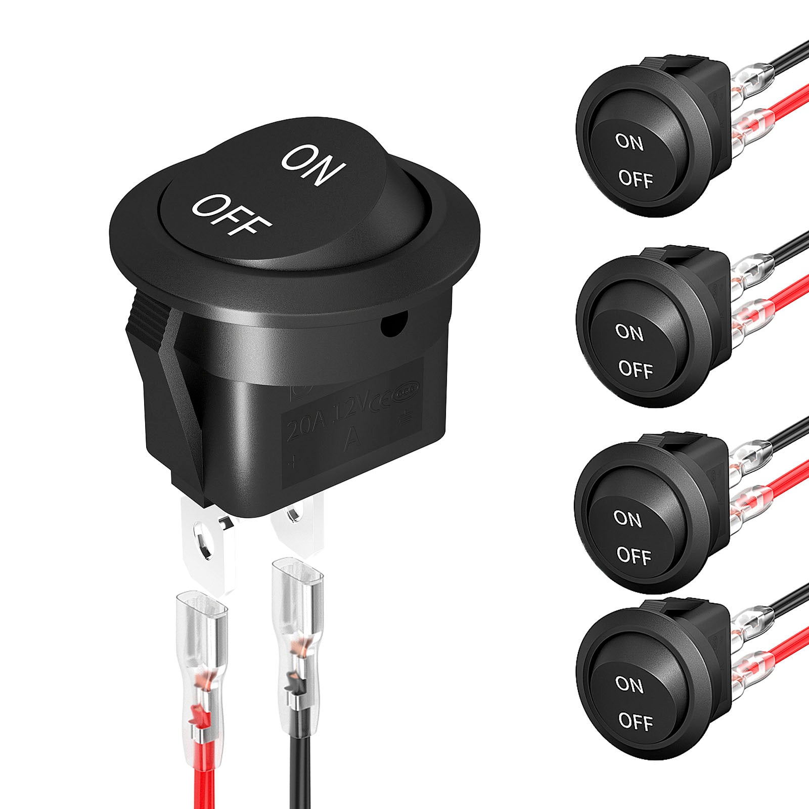 5PCS 20MM 20A 12VDC 2 Position Round Rocker Switch with ON OFF Symbol ...