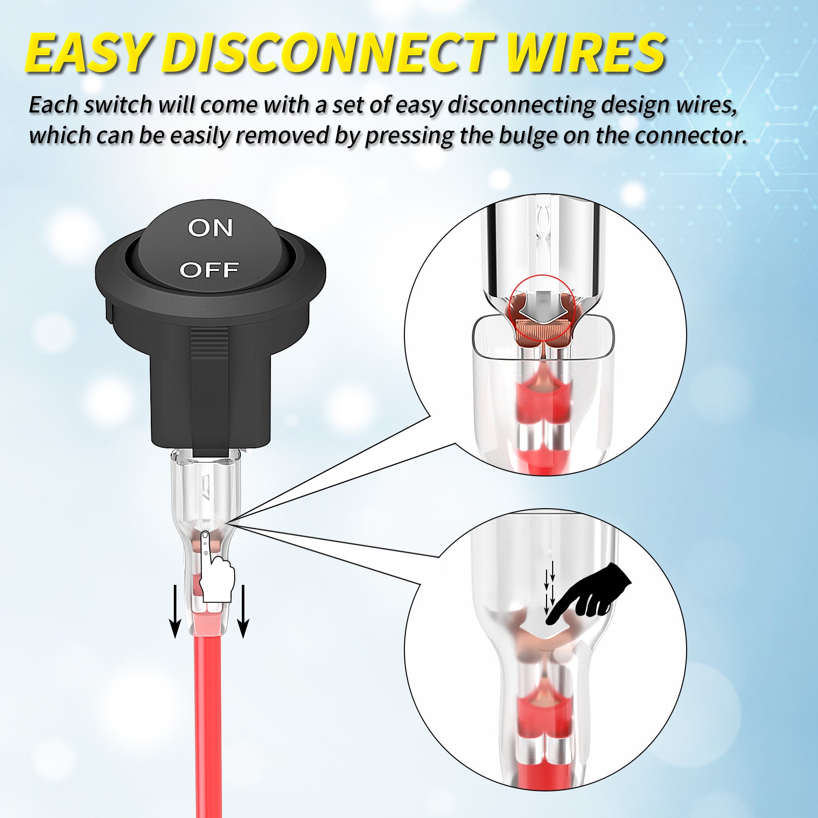 5PCS 20MM 20A 12VDC 2 Position Round Rocker Switch with ON OFF Symbol ...