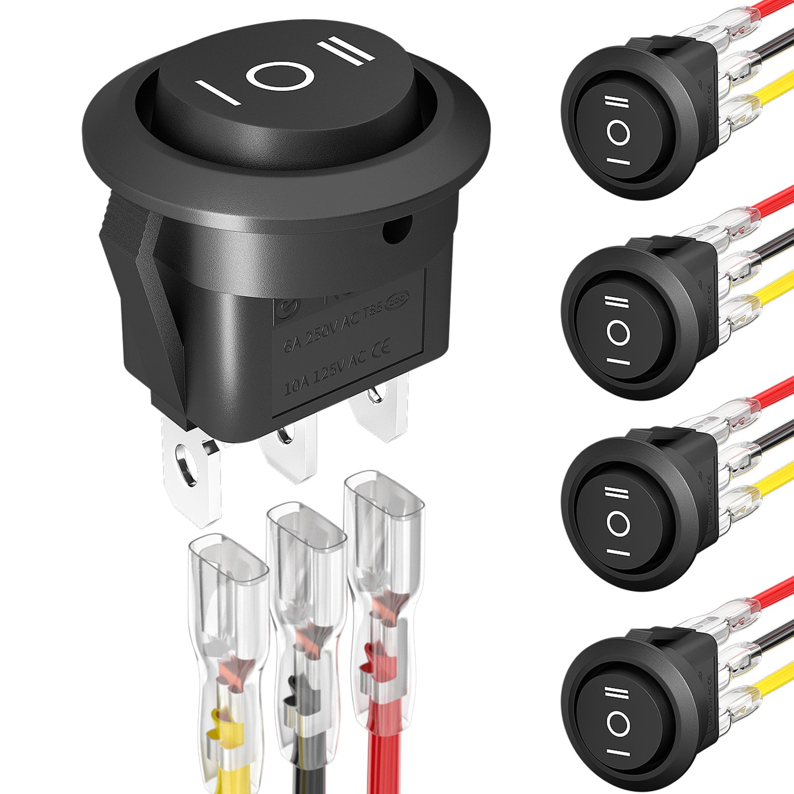 5PCS Round SPDT 3 Position ON-OFF-ON Rocker Switch with Wires – DAIER