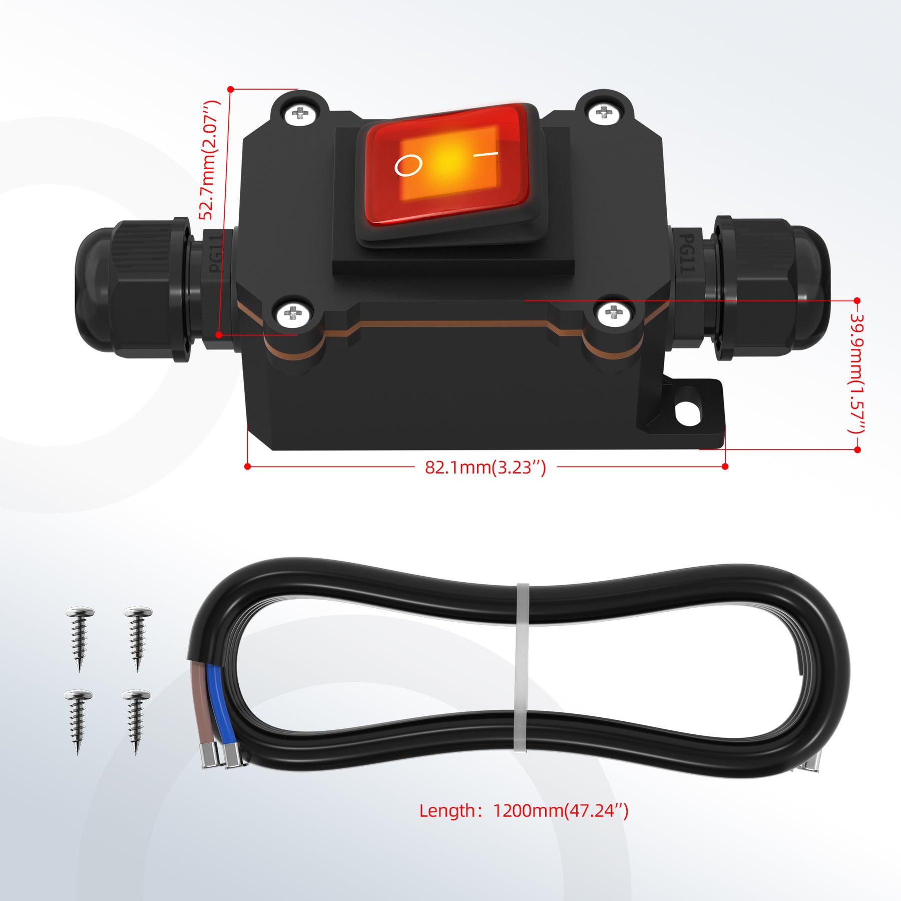 12v Dc 30a On Off Ip66 Waterproof Inline Cord Switch With Red Light Daier