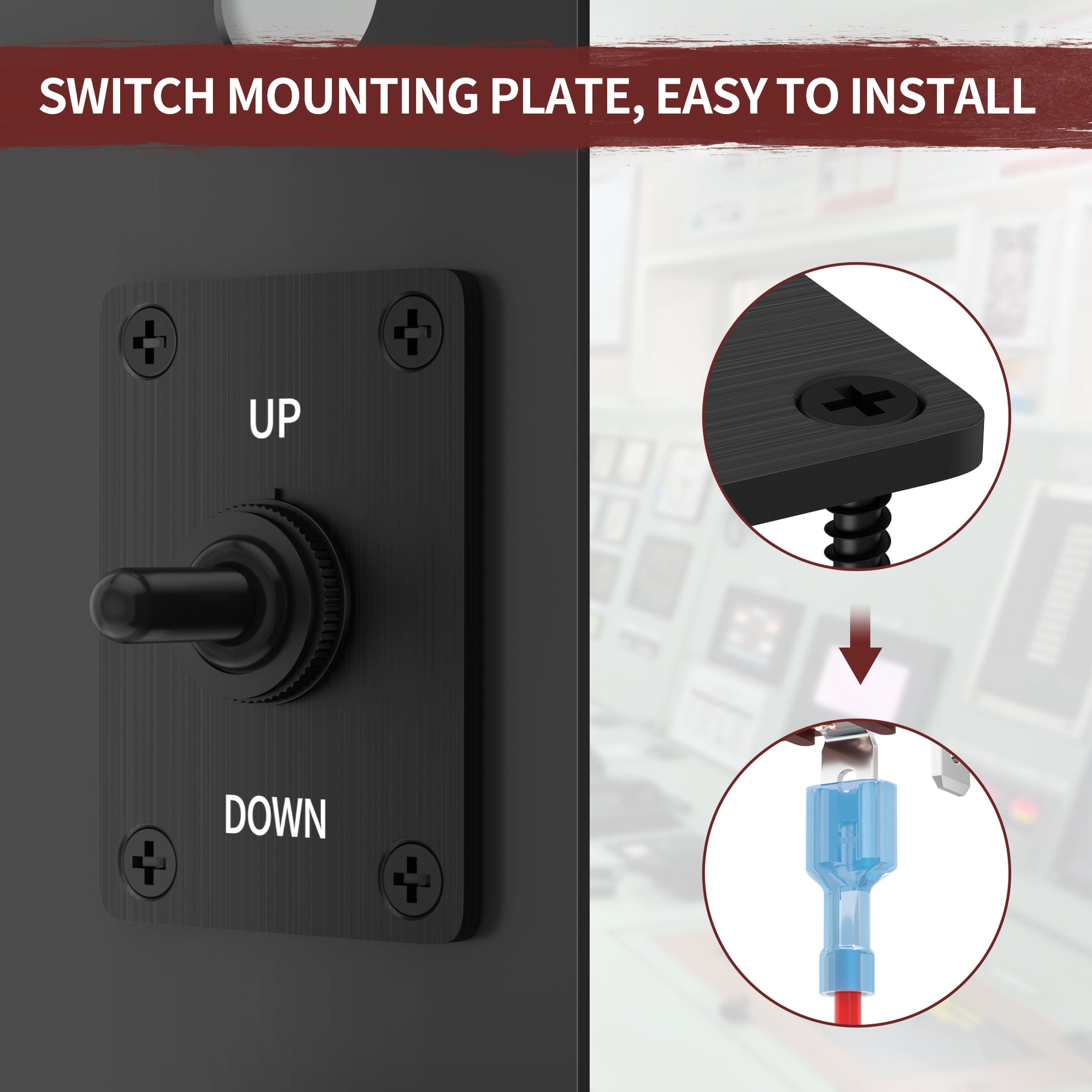 30A 12VDC 3-Way ON-OFF-ON Latching Toggle Switch with Plate & Cover fo ...