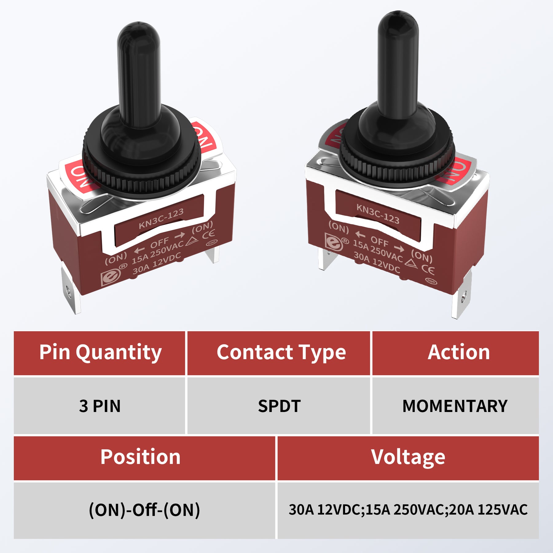 30A 12V DC Momentary SPDT (ON)-OFF-(ON) Toggle Switch for Automotive ...