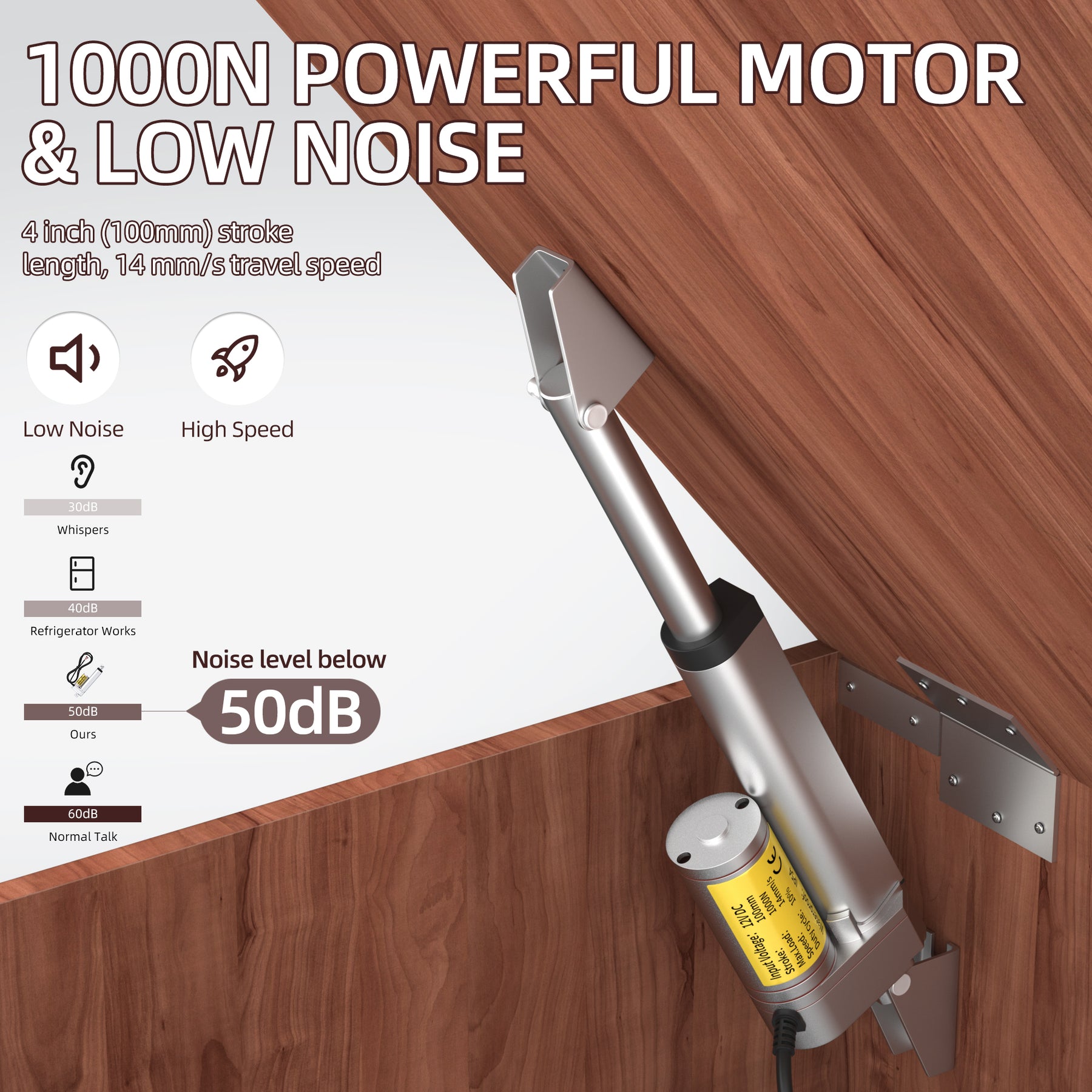 1000N/220lb 4"/100MM Stroke 14mm/s 12V Linear Actuator with Reverse ...