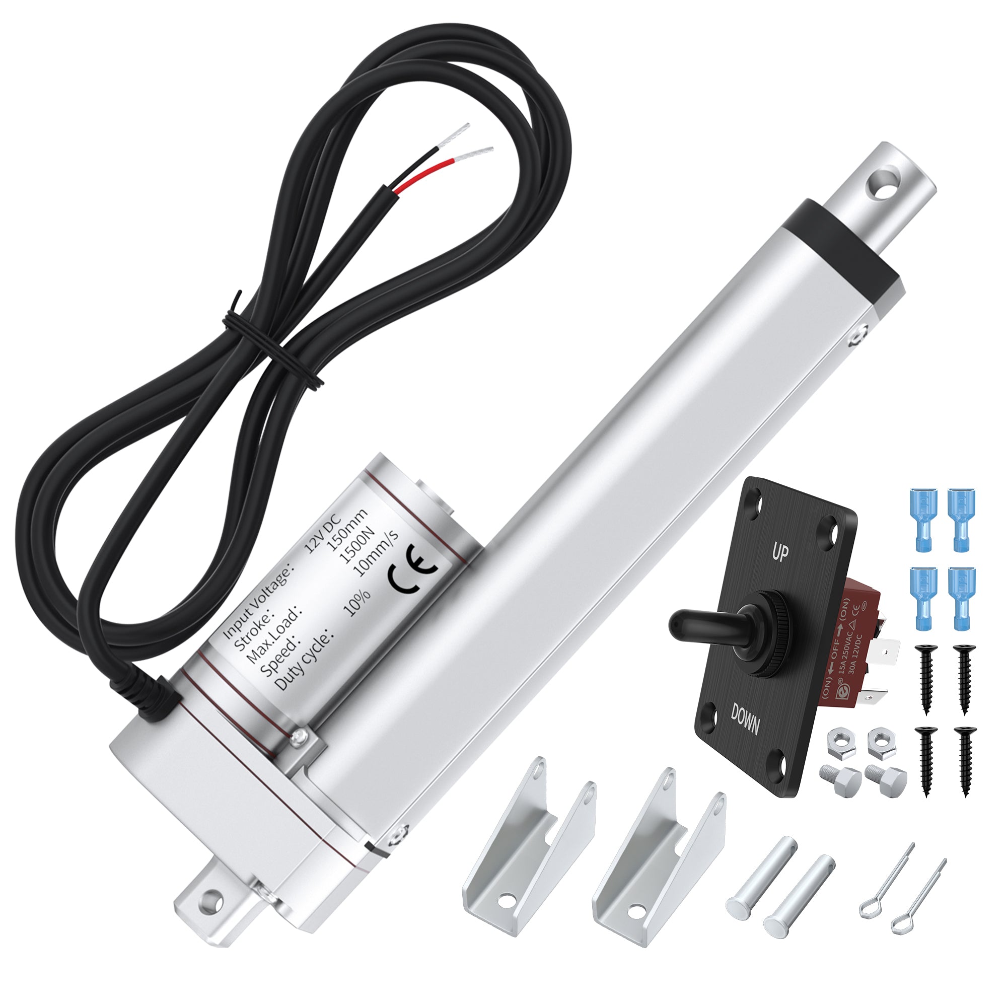 12V 1500N 330lb Heavy Duty Linear Actuator 6"/150mm Stroke High Speed ...