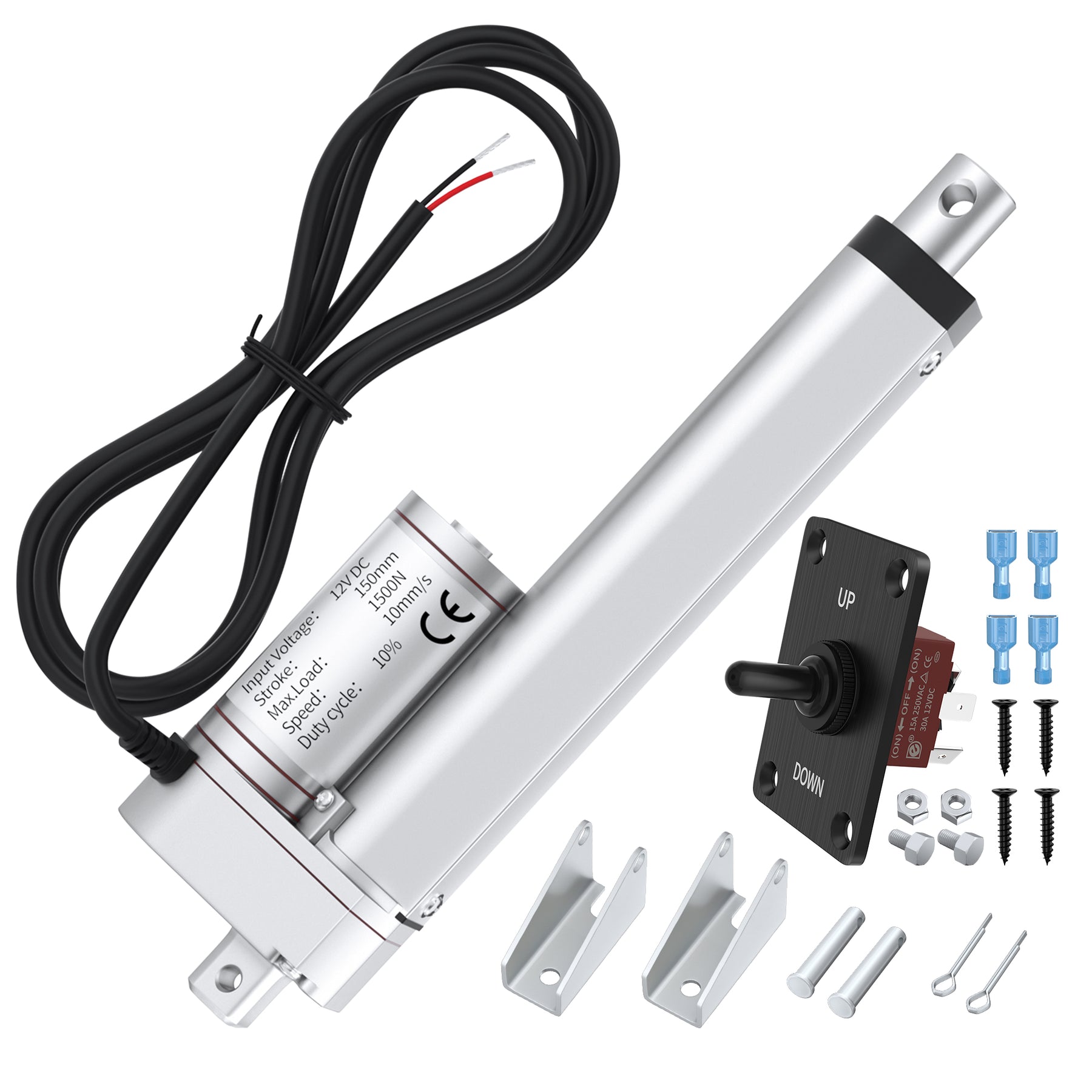 12V 1500N 330lb Heavy Duty Linear Actuator 6"/150mm Stroke High Speed ...