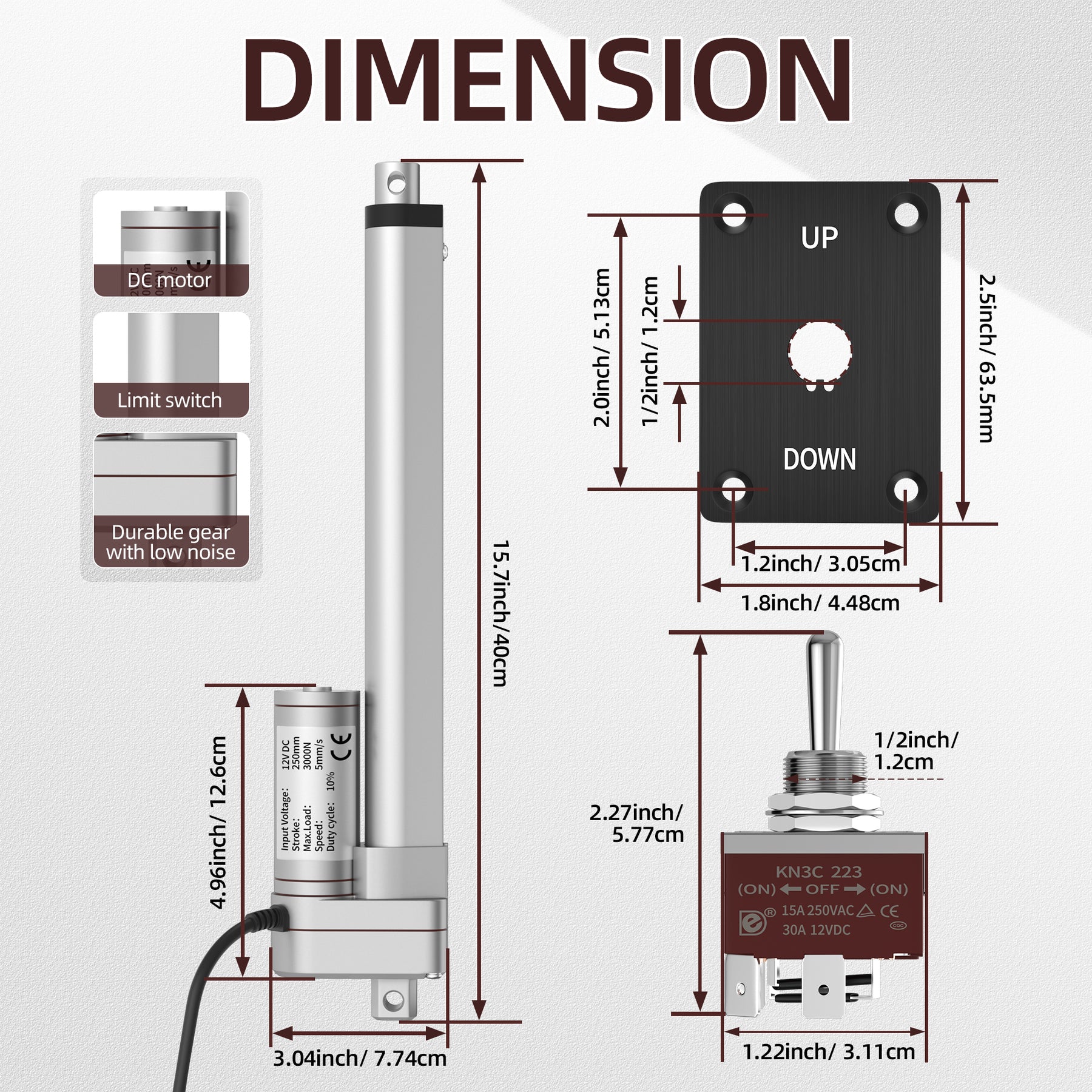 10"/250mm Stroke 3000N/600lbs 12 Volt Linear Actuator Motor Kit – DAIER