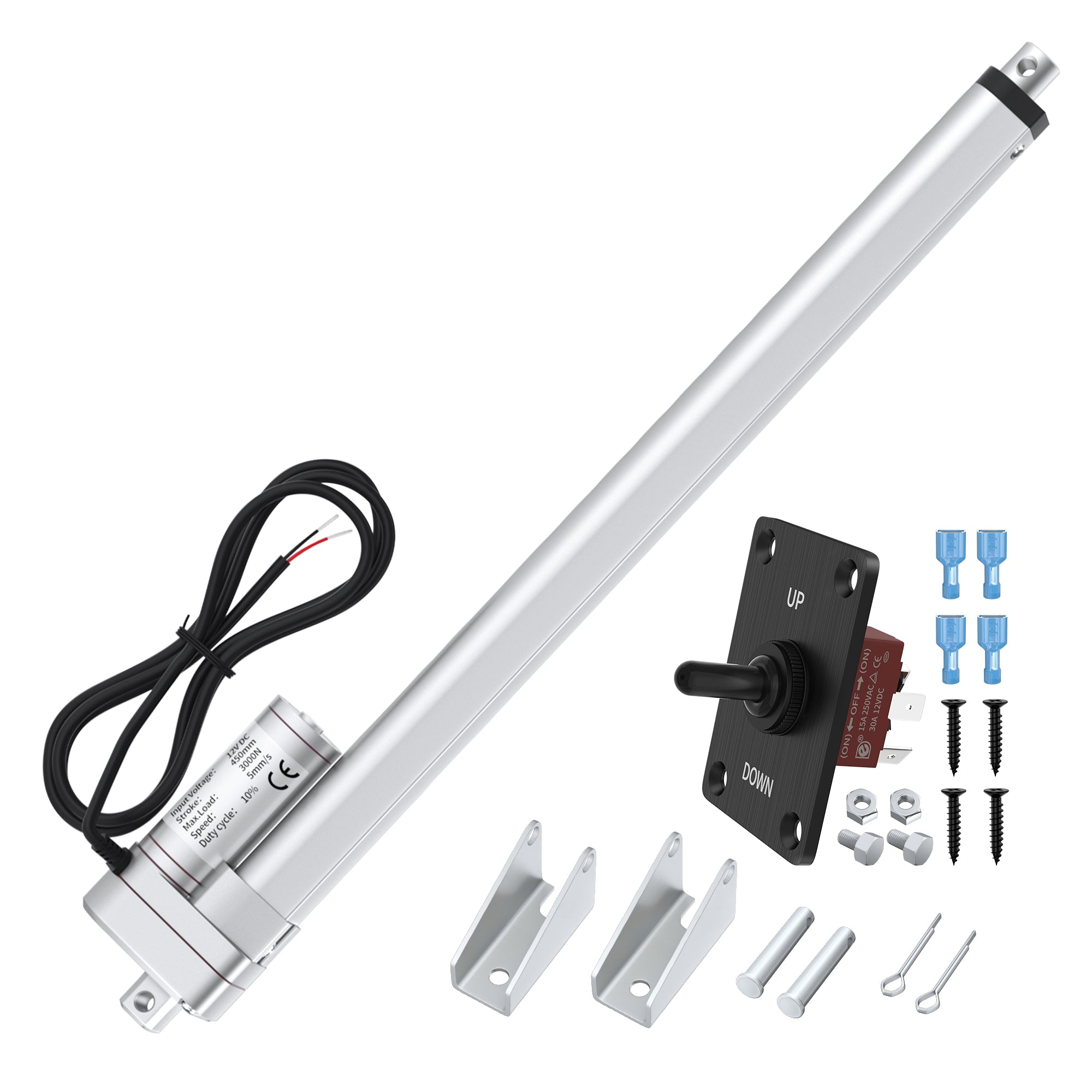 3000N/600lbs 450mm/18 inch Stroke Linear Actuator w/Reverse Polarity S ...