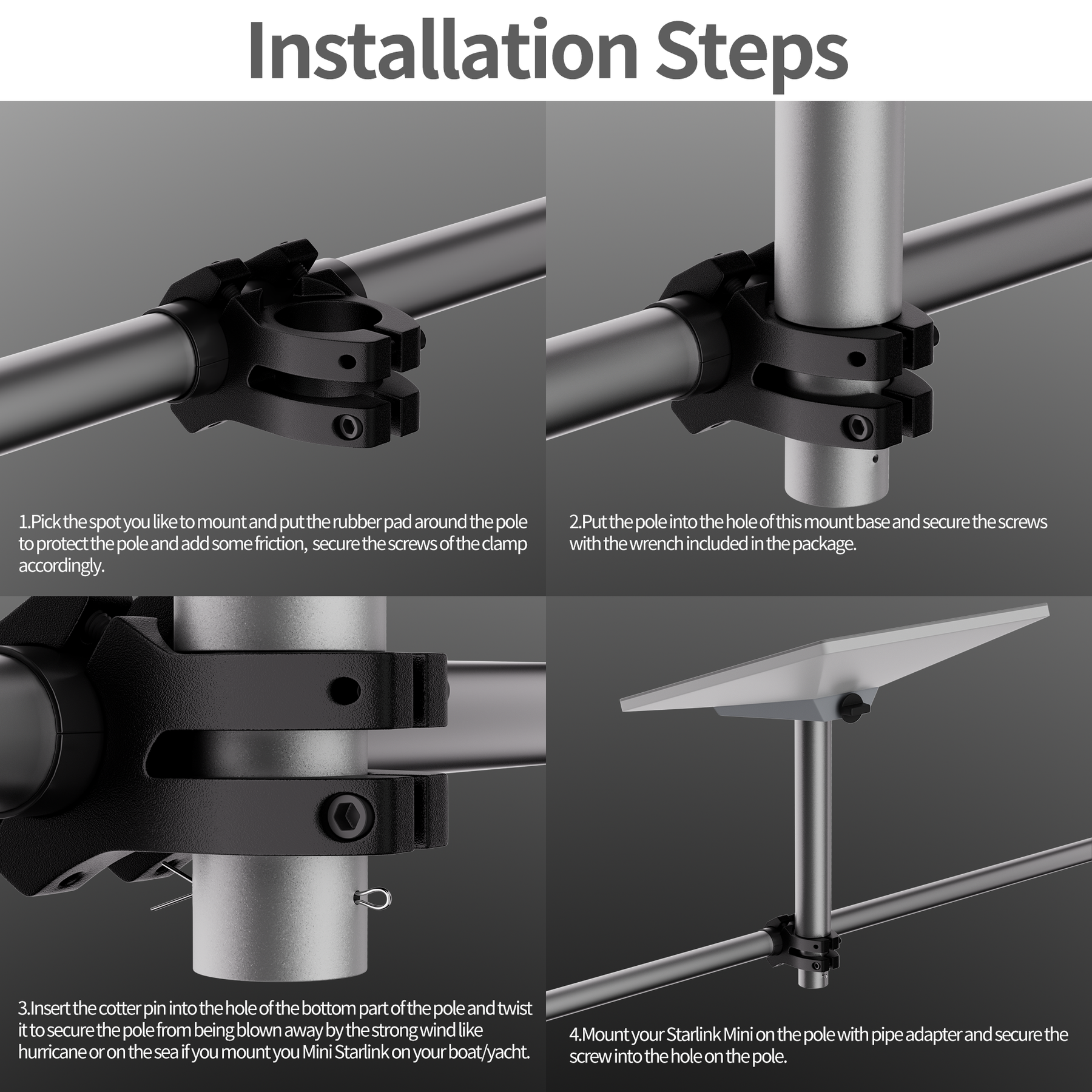 Starlink Mini Pole Mount Bracket Kit for Pipe Adapter Fits 0.87" to 1 ...