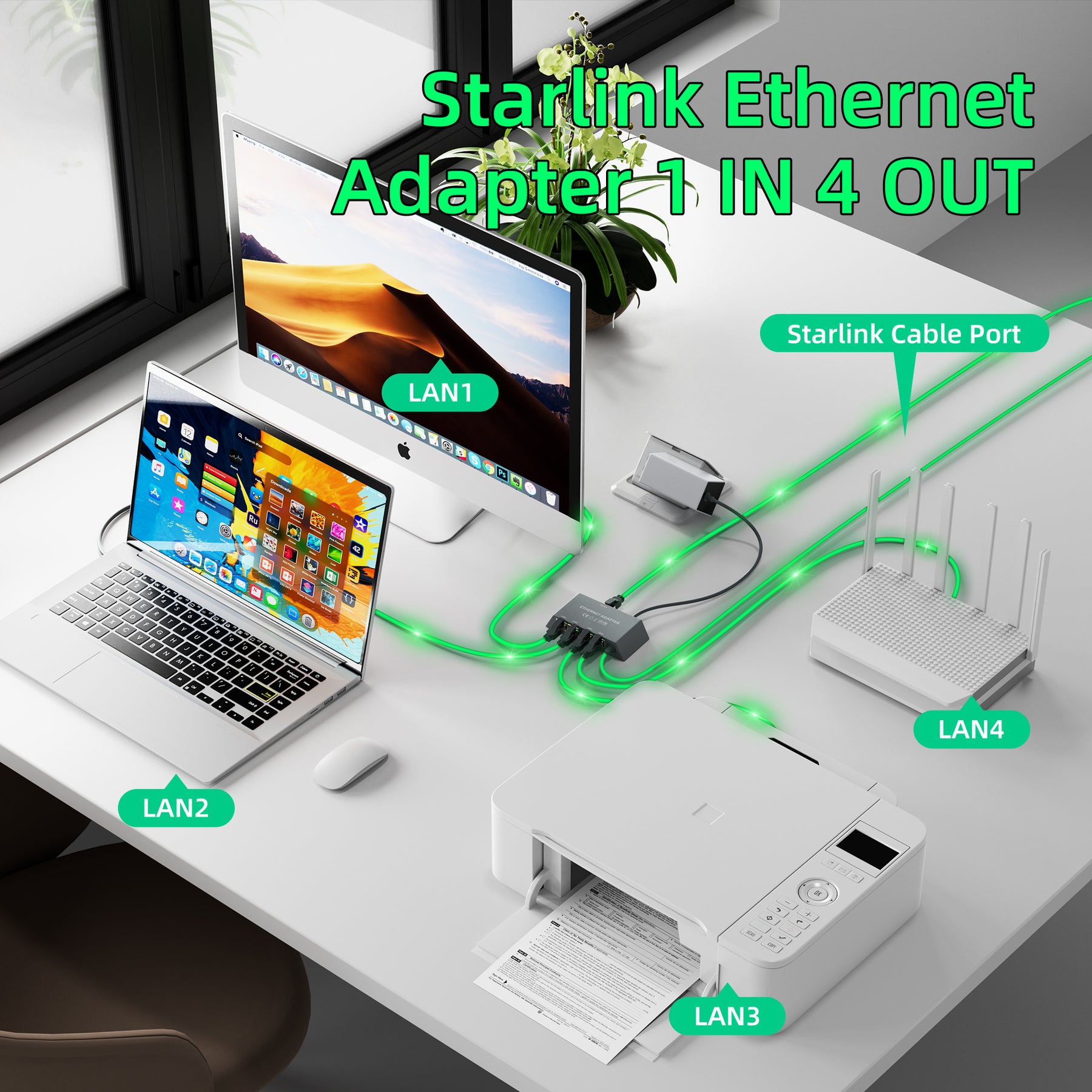 Starlink Ethernet Adapter for Gen 3 Standard & Mini | 4-Port Gigabit L – DAIER