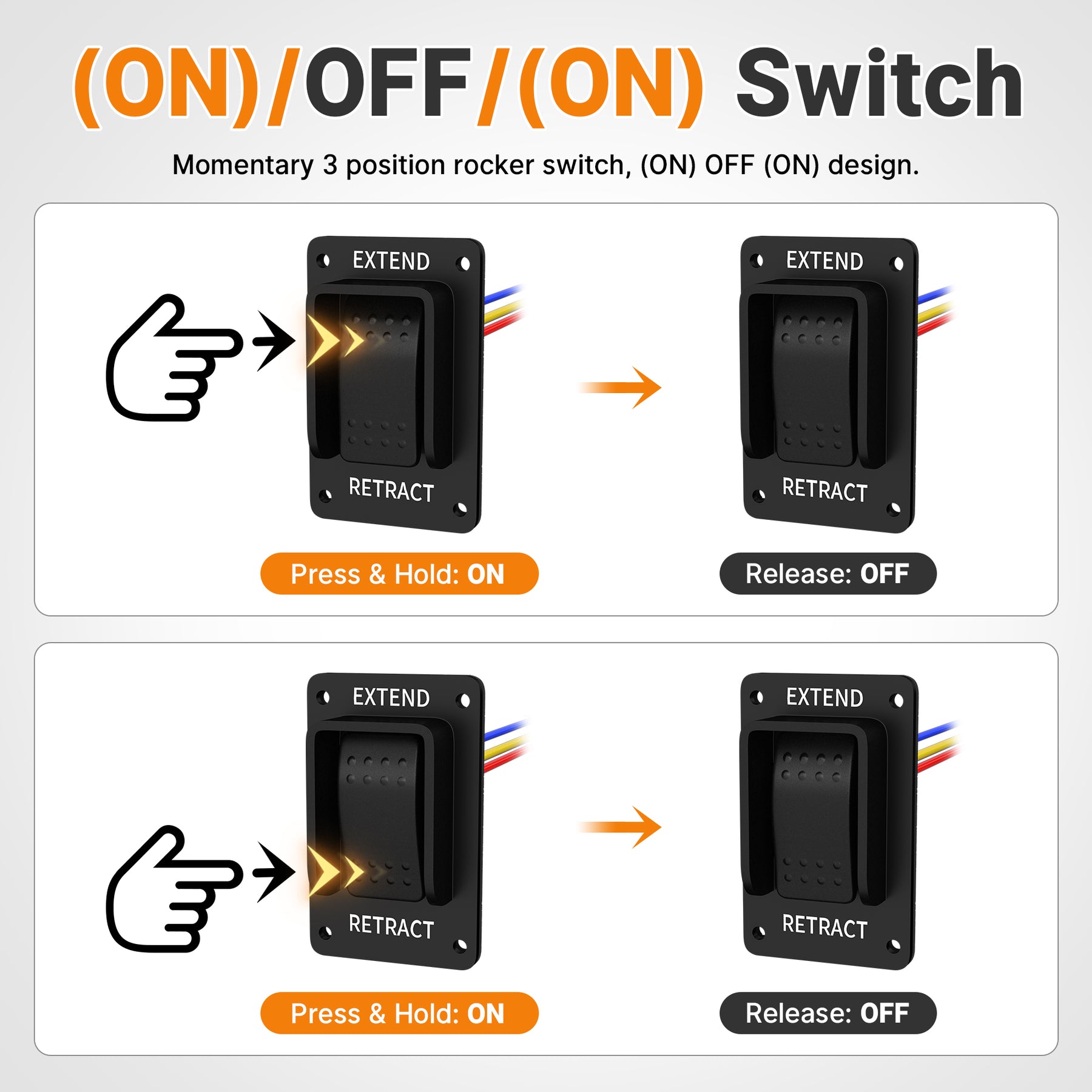 12V 20A (ON)-OFF-(ON) Momentary 3 Position Waterproof Extend Retract S ...
