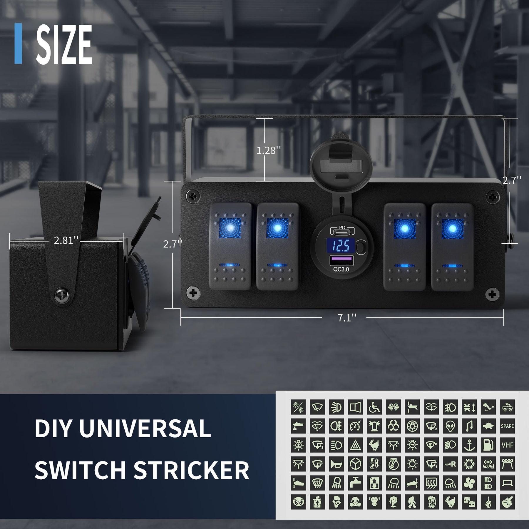 4 Gang Rocker Switch Box with Dual USB Charger (PD & QC 3.0) & Voltmet ...