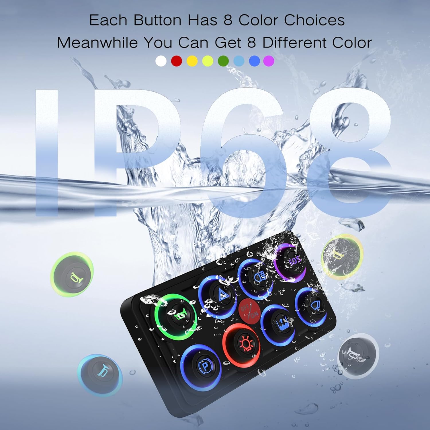 Multi-Color 8 Gang Switch Panel System with Relay Box 12V/24V Control ...