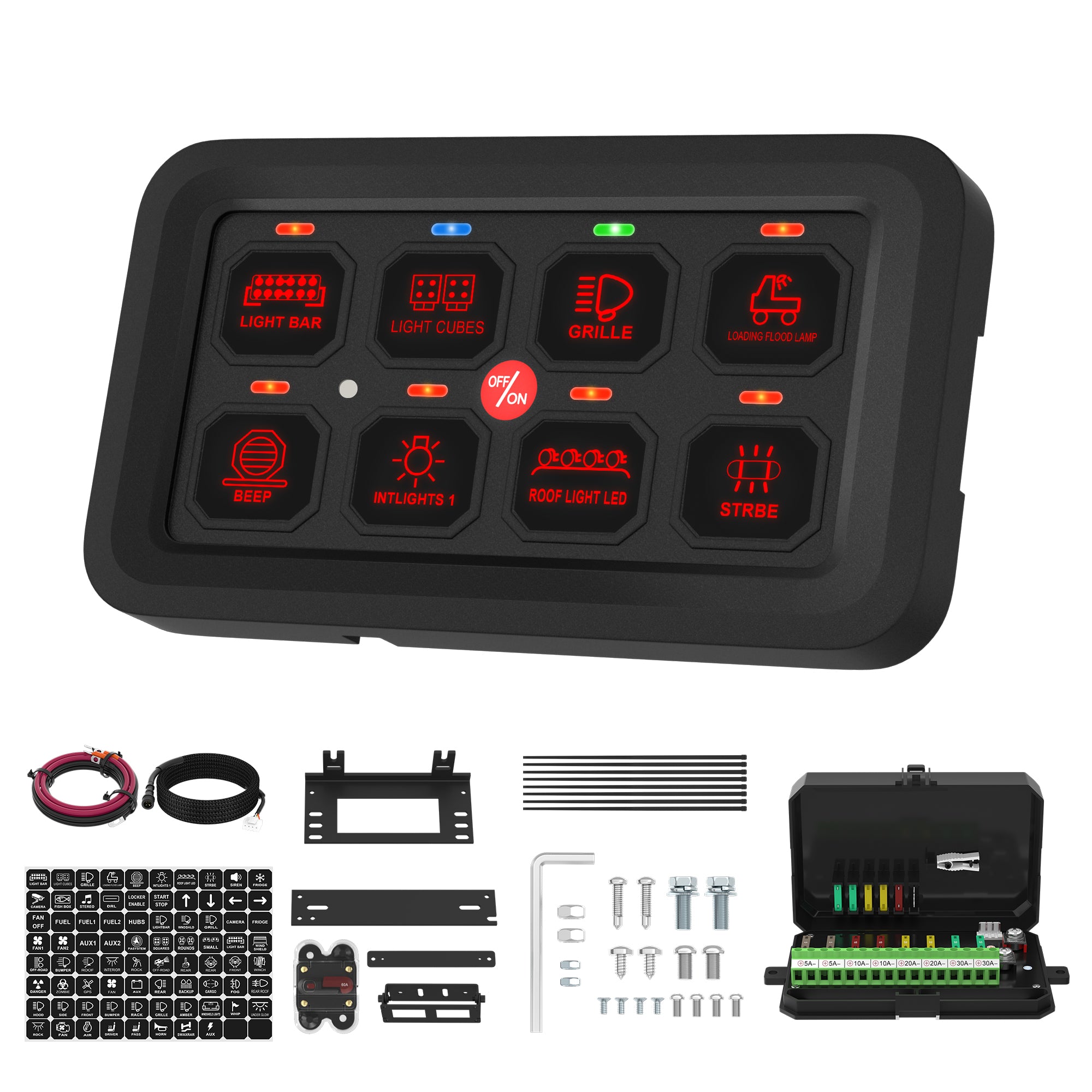 RGB LED 8 Gang Switch Panel Kit Control Relay System with Automatic Di ...