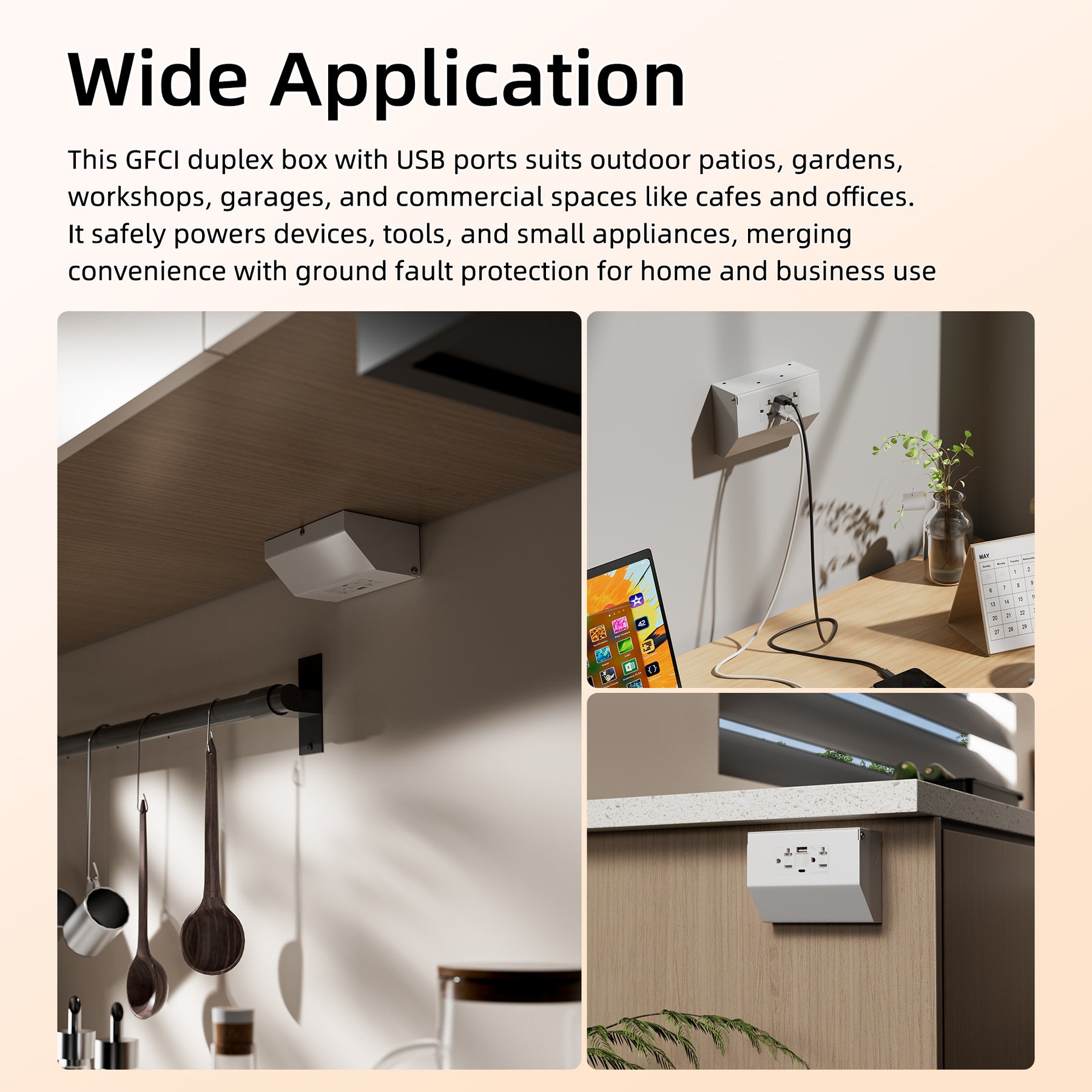 20A GFCI Outlet Box with USB A & C Ports ETL Listed Surface Mount Elec ...