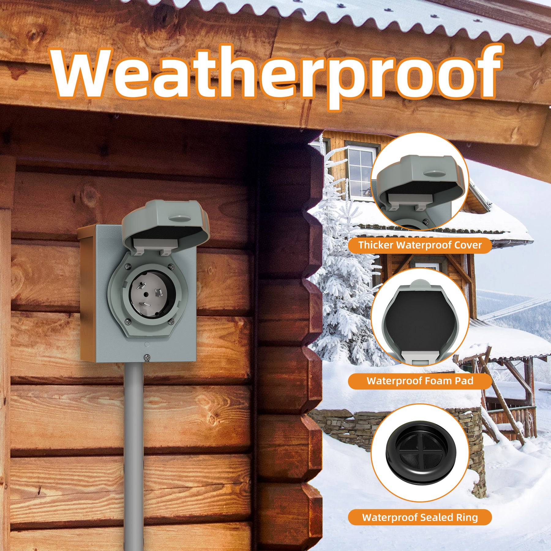 50A Power Inlet Box for 3 Prong NEMA SS2-50P 125/250Volt 12500 Watts w ...