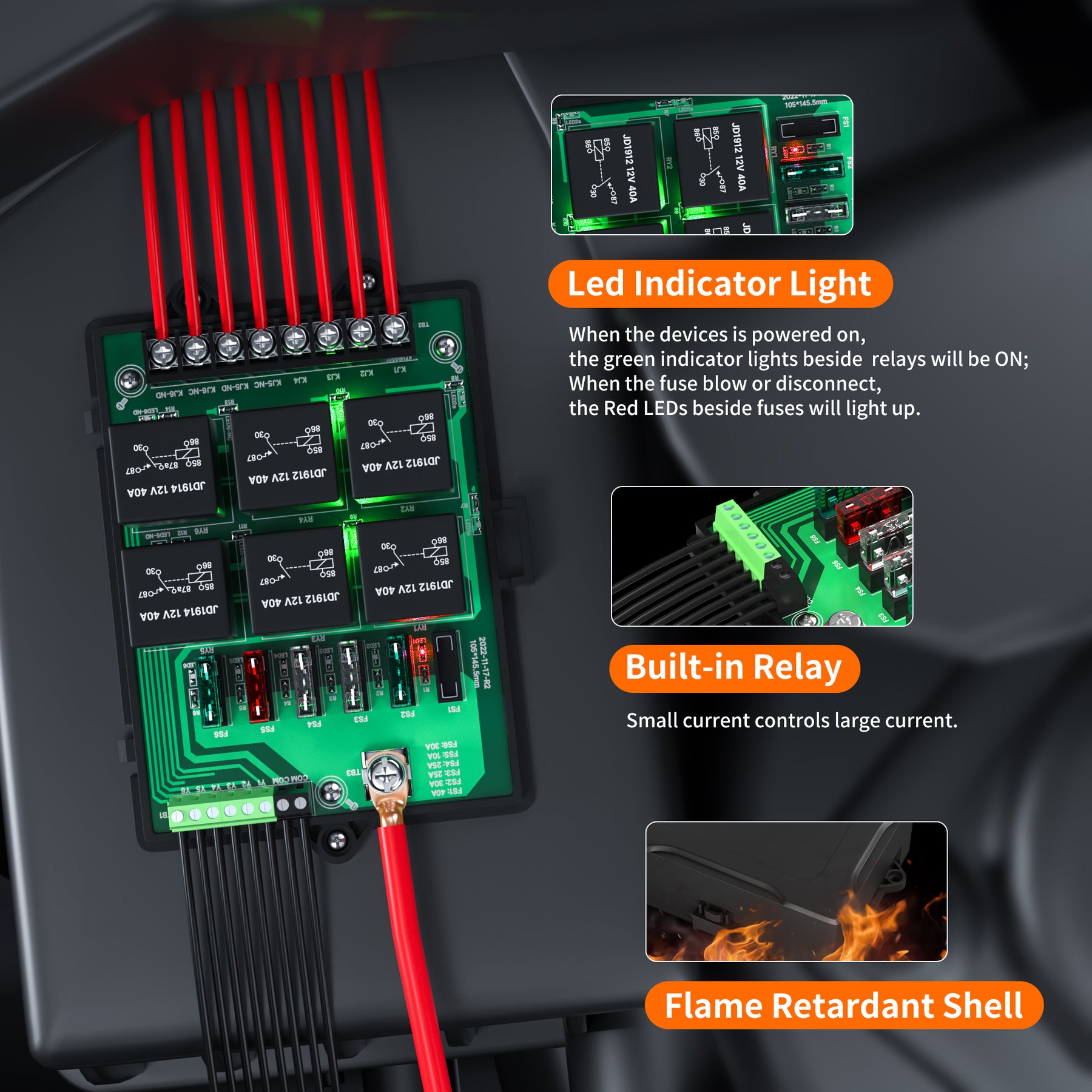 12V Automotive 6 Way Fuse and Relay Module Box with LED Indicators – DAIER