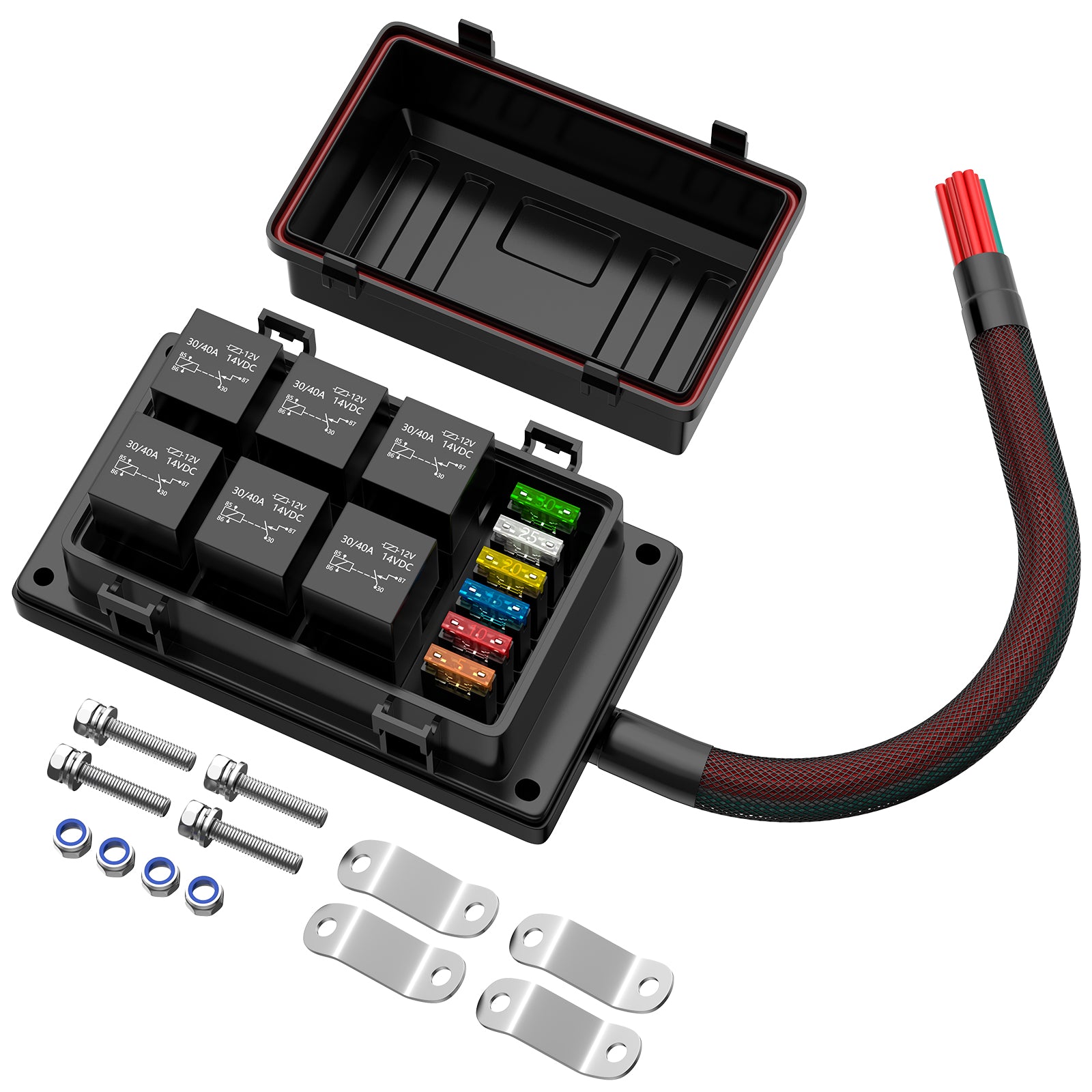 12V Automotive Pre-Wired Waterproof 6 Way Fuse Relay Box Kit – DAIER