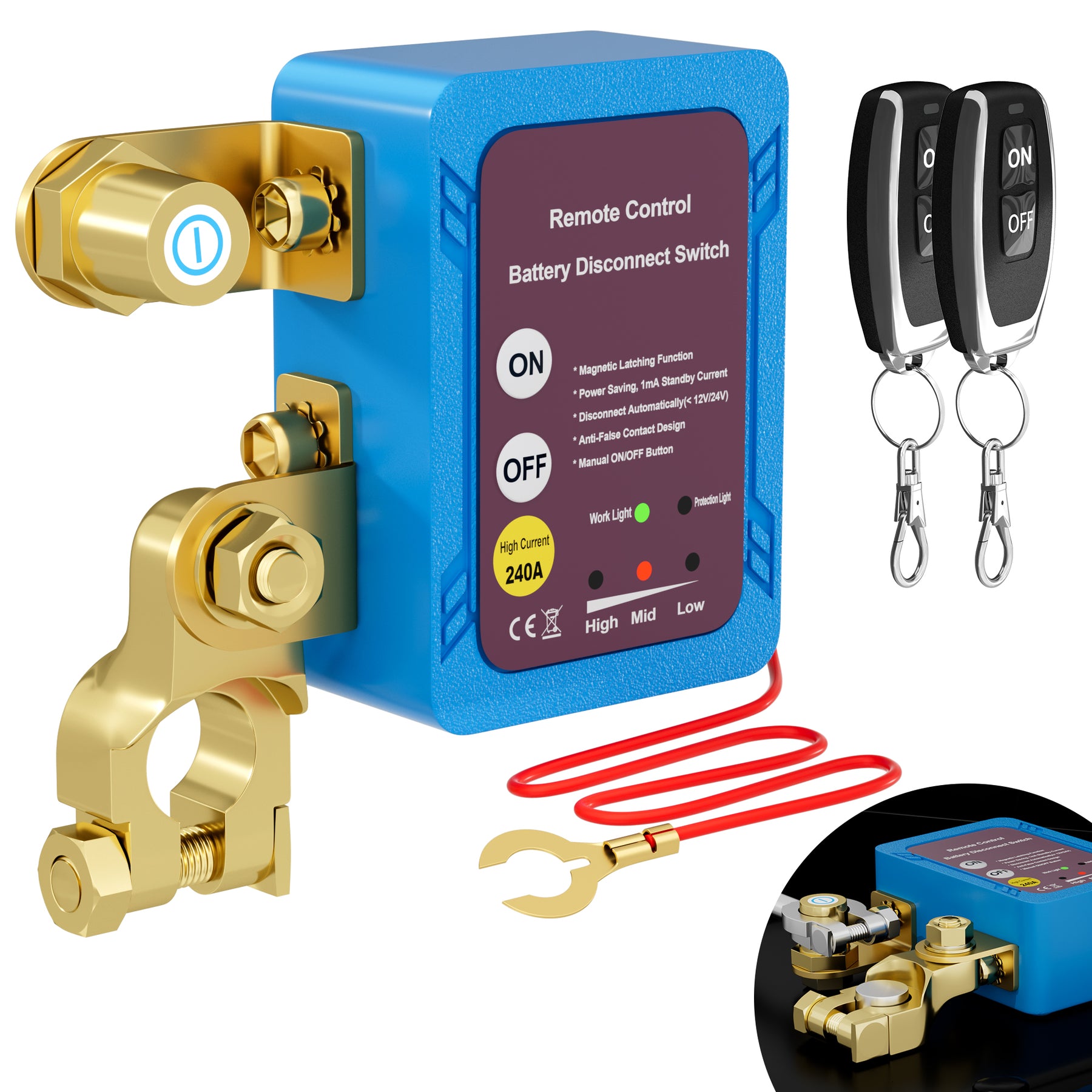 240A 12V/24V Remote Control Battery Kill Switch with 1000 Cold Crankin ...