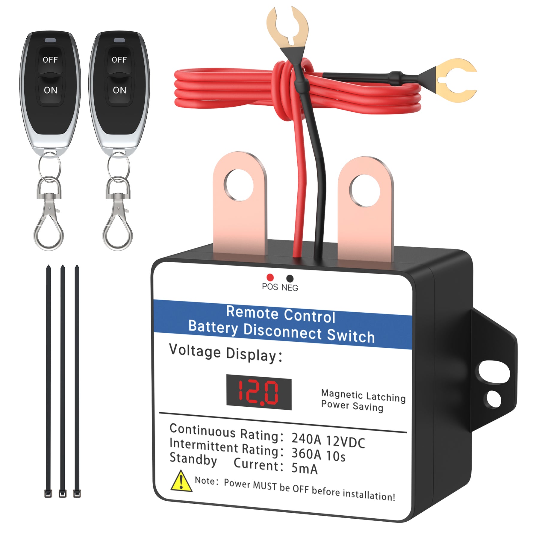 240A 12VDC Remote Control Battery Disconnect Switch with Led Digital D ...