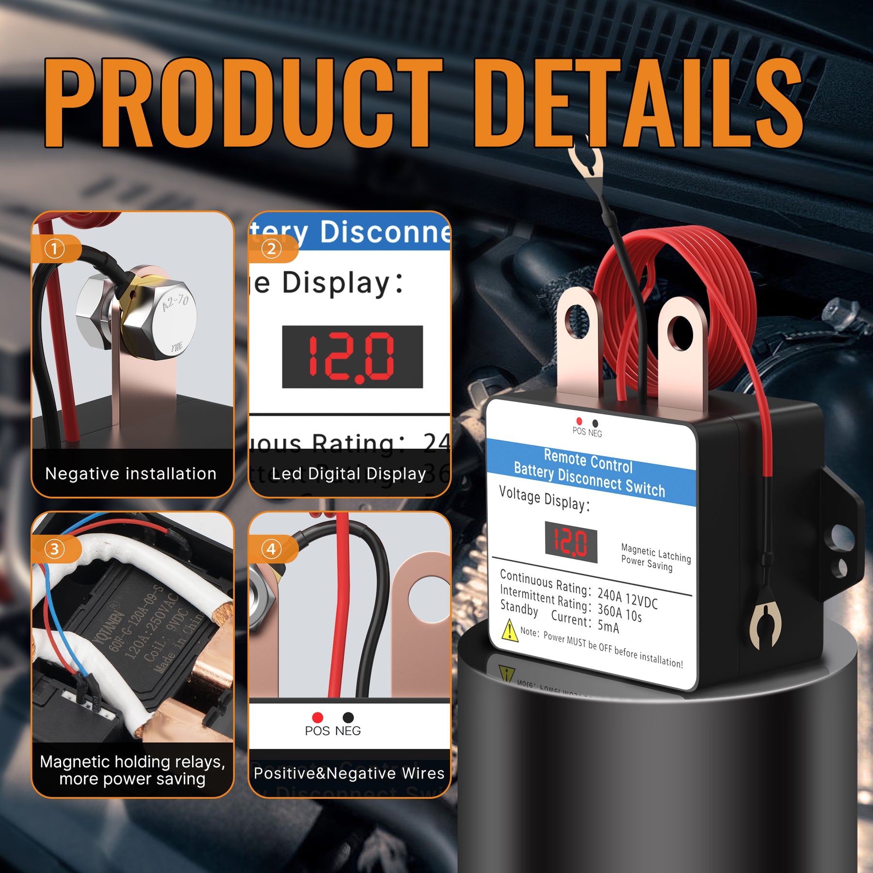 240A 12VDC Remote Control Battery Disconnect Switch with Led Digital D ...