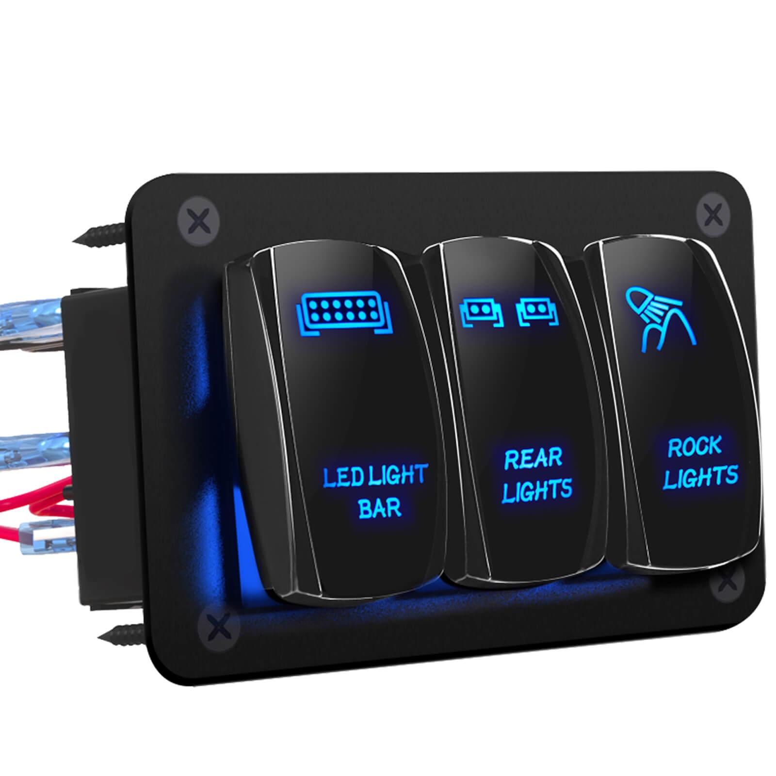 3 Gang Metal LED Light Bar Bright Lacquer 12V Switch Panel – DAIER