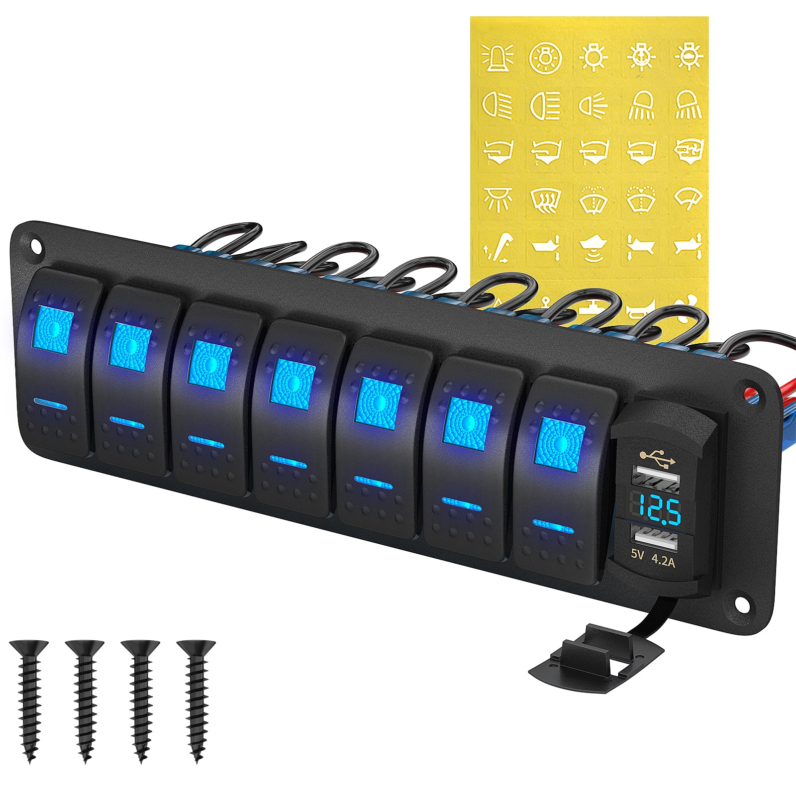 7 Gang Rocker Switch Panel With 5V 4.2A Dual USB Charger – DAIER