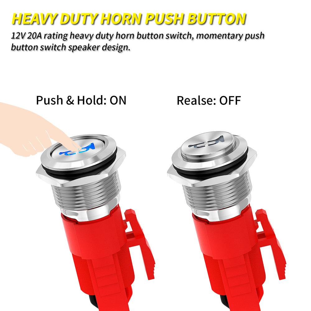 12V 20A Heavy Duty 16mm LED Illuminated Metal Horn Switch – DAIER
